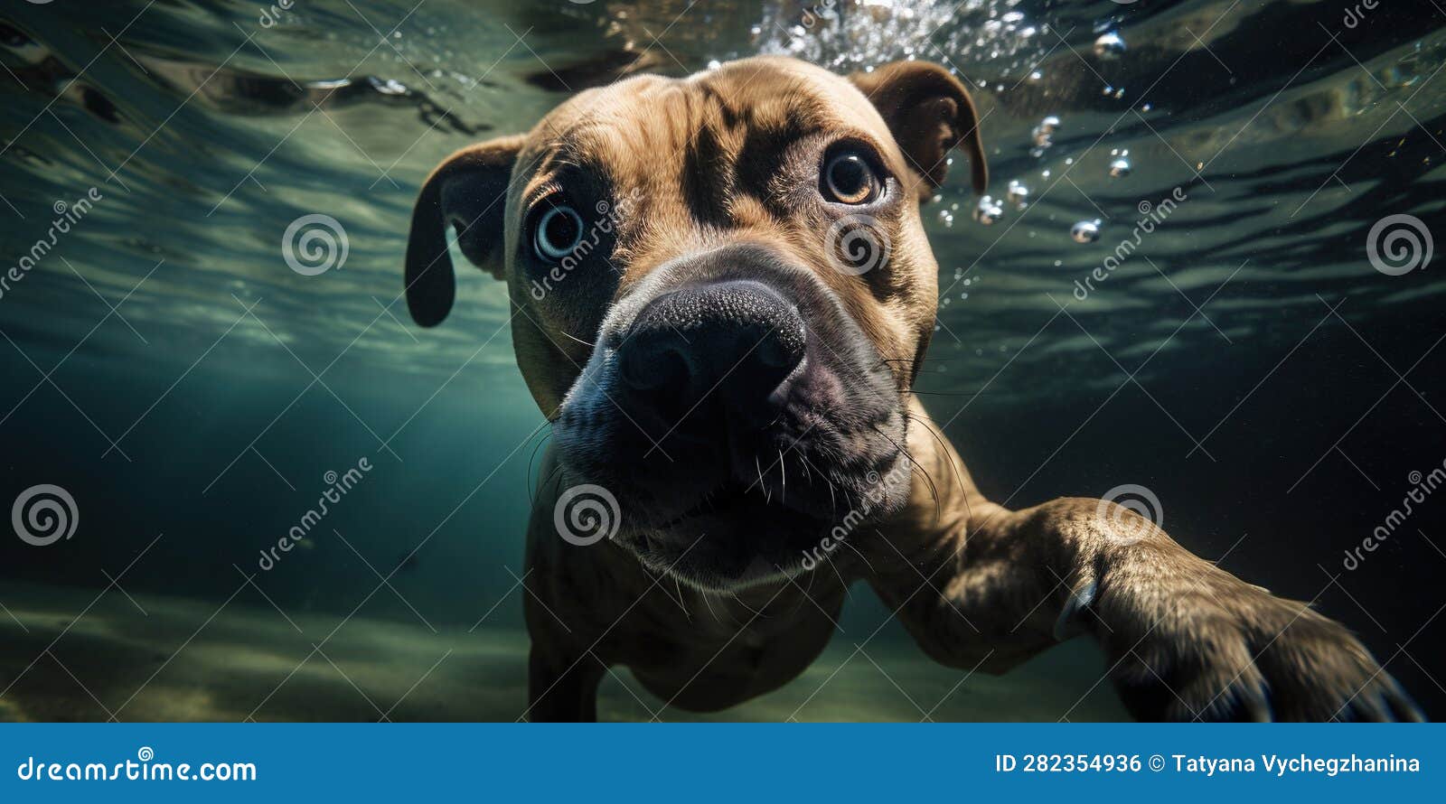 Cute Muzzle of Boxer Breed Dog Swimming in the Water Stock Illustration ...
