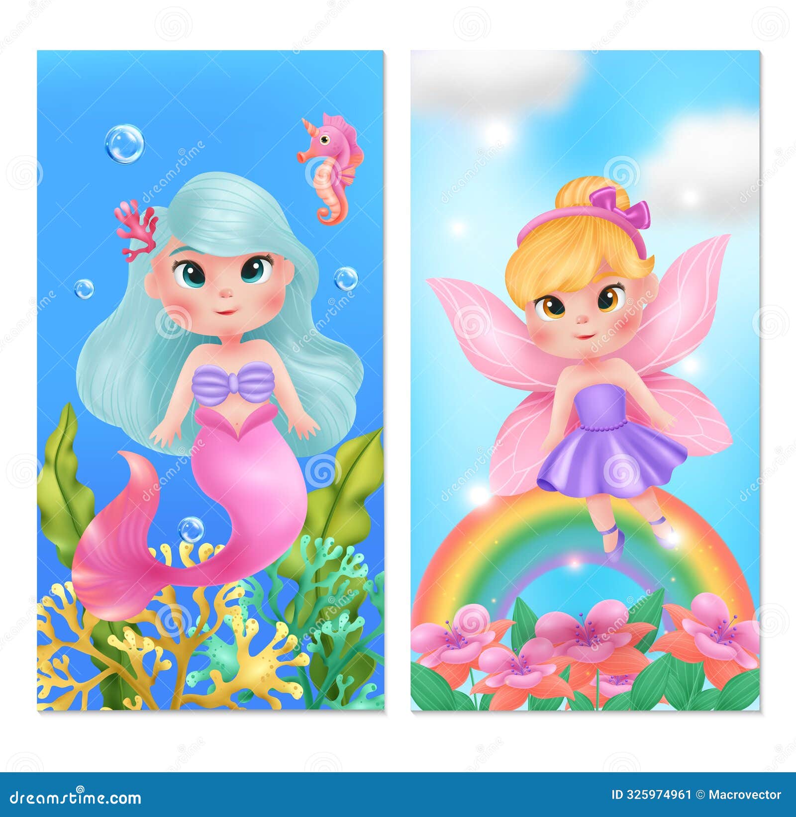 Cute Mythical Creatures Banners in Flat Style Stock Illustration ...