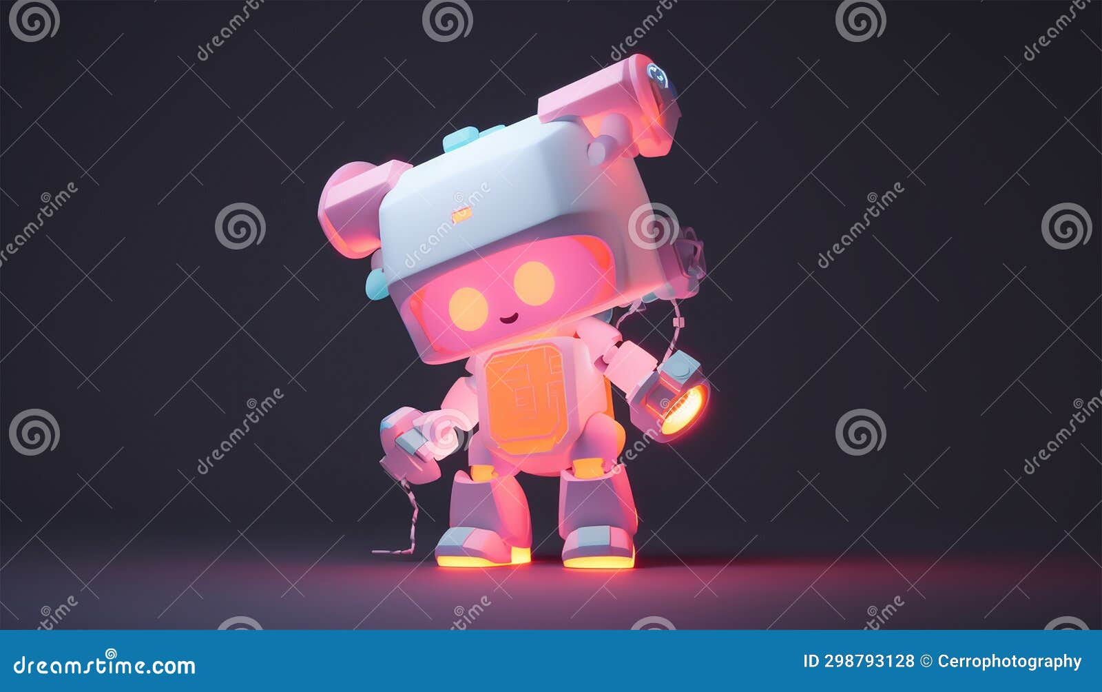 Cute Neon Cartoon Robot. AI Content Generator. Chatbot Technology ...