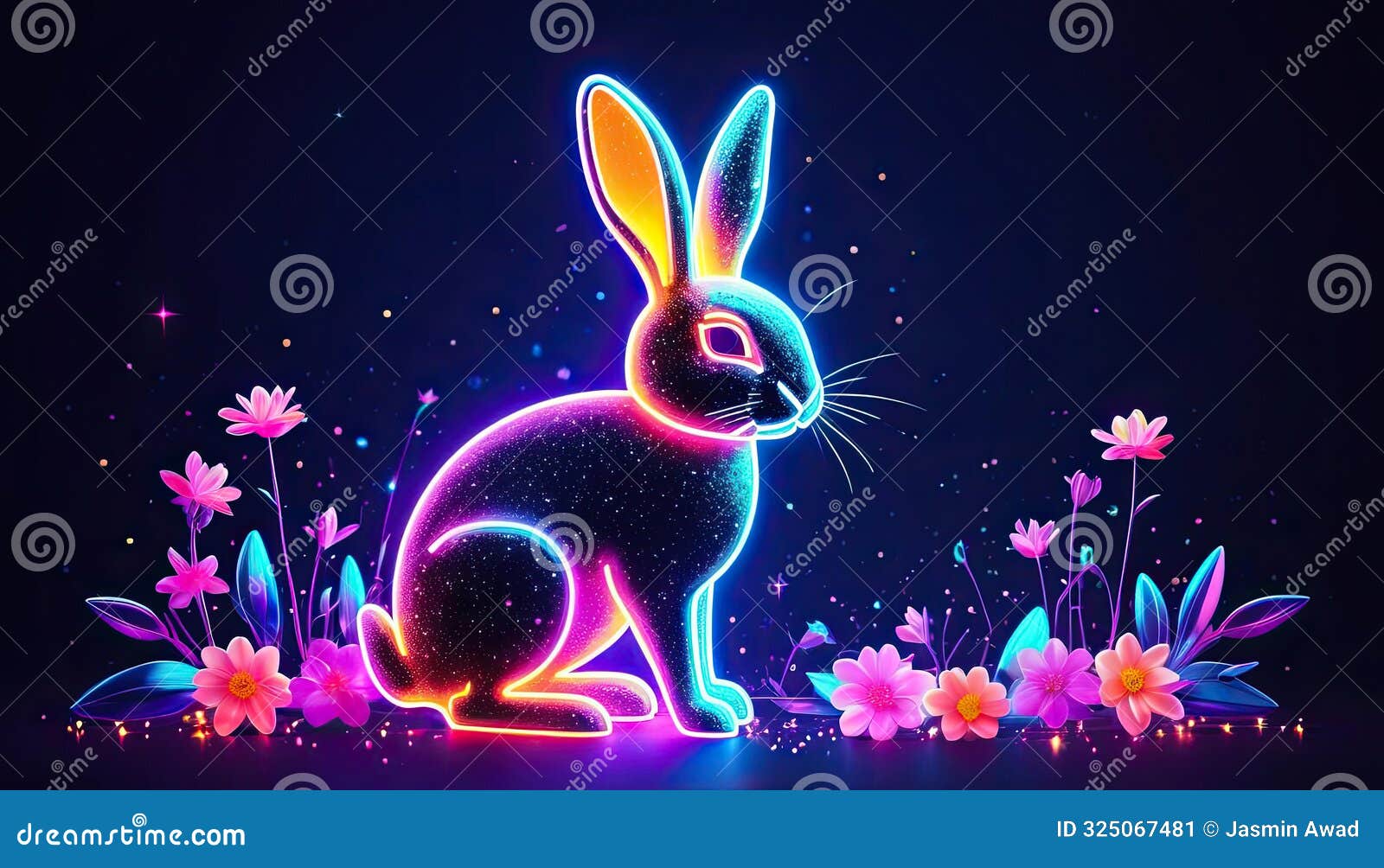 Neon Easter Bunny In Basket In Circle Frames Print For Cup Design ...