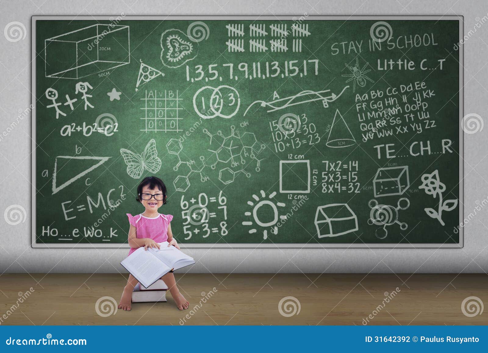 Cute Nerd Girl Reading Book in Class Stock Illustration - Illustration ...