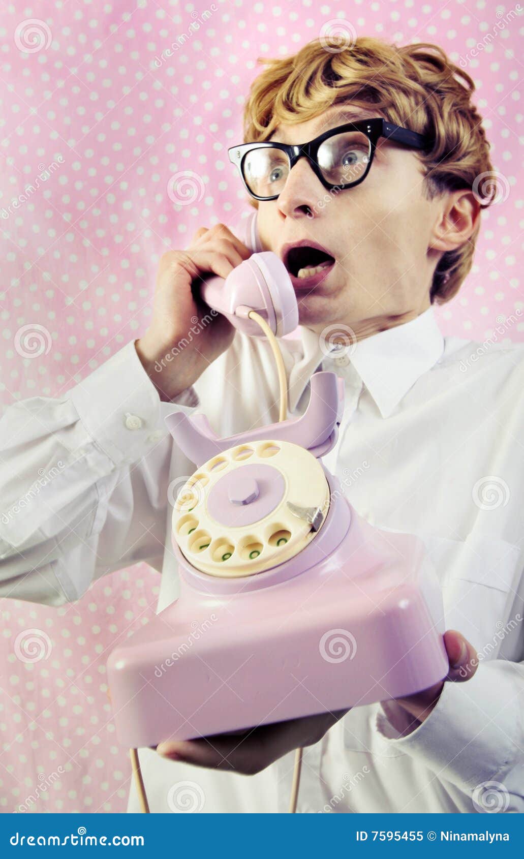 Cute Nerd Gossiping on the Phone Stock Image - Image of humor, silly ...