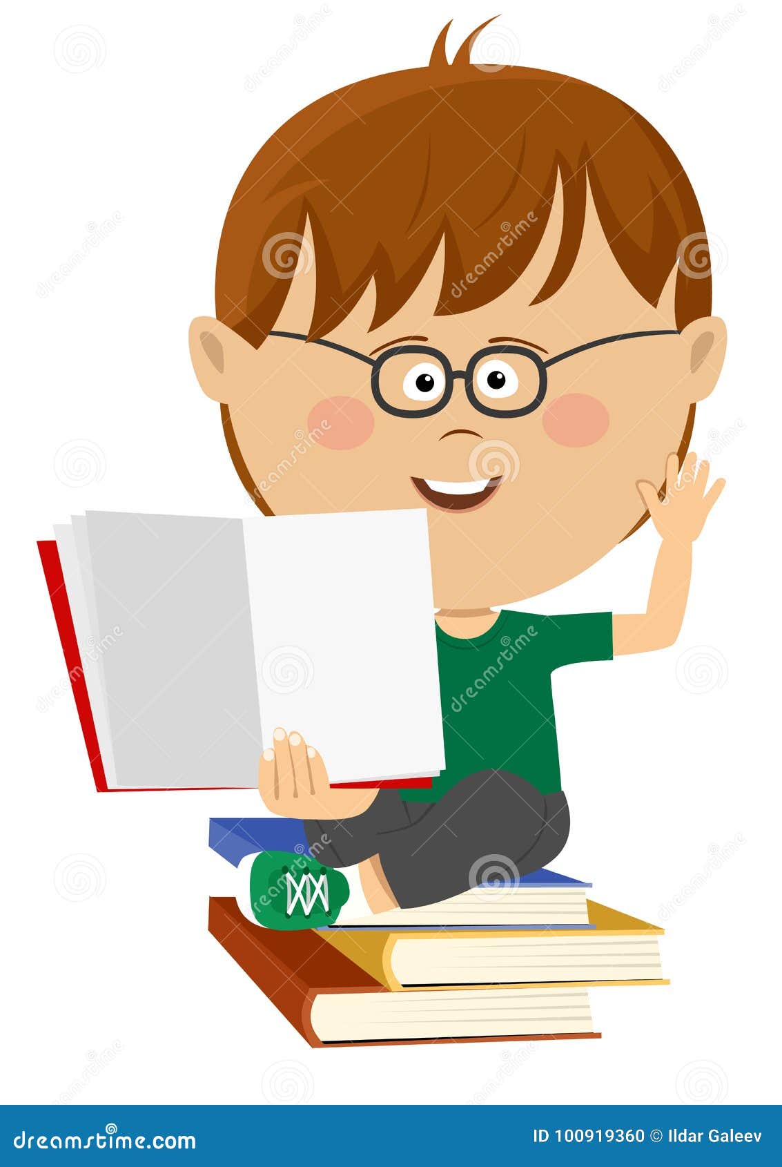 Cute Nerd Girl Walking And Reading Book. Pupil With Interested Face ...