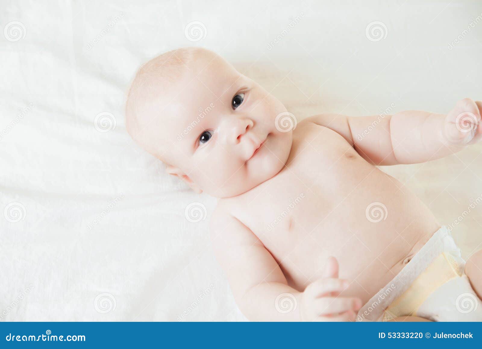 Cute Newborn Baby Lying on Back Stock Photo - Image of mouth, happy ...