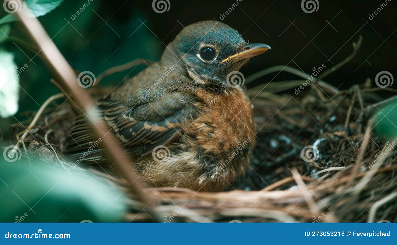 Baby Blue Bird in a Spring Nest - Generative AI Stock Illustration ...