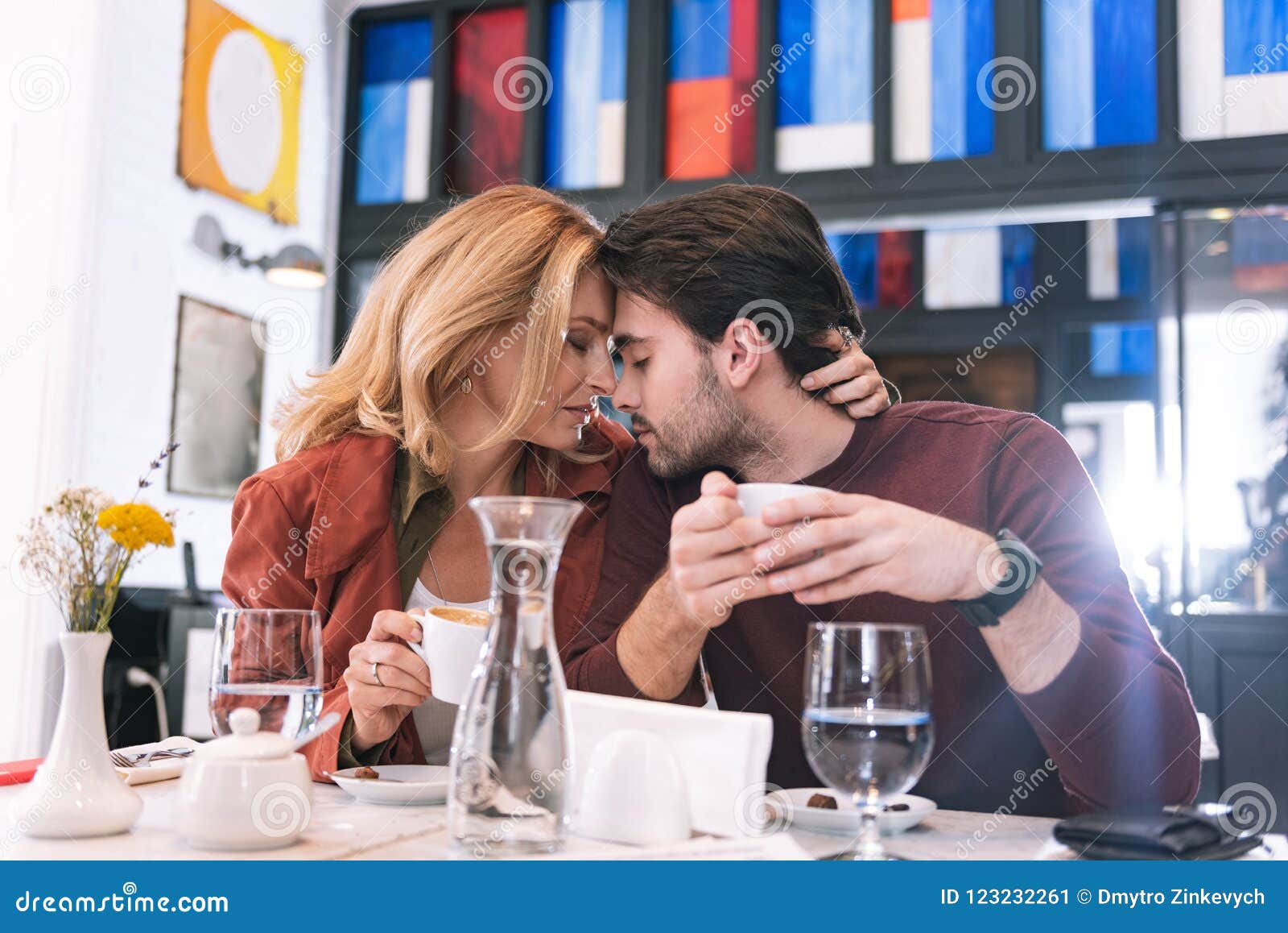 Cute Nice Couple Enjoying Coffee Stock Image - Image of affection ...
