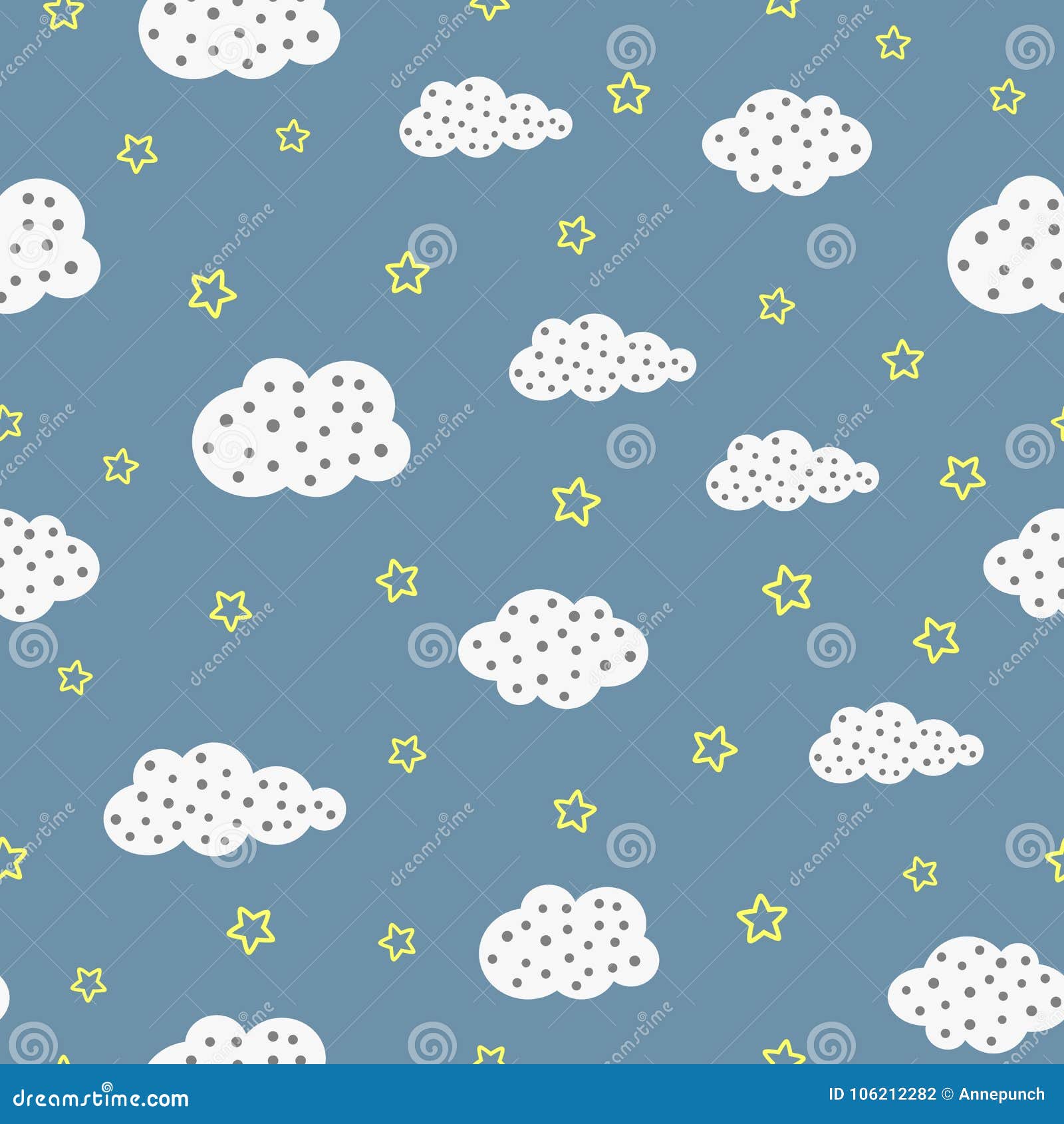 Cute Night Sky. Seamless Pattern with Clouds and Stars Stock Vector ...