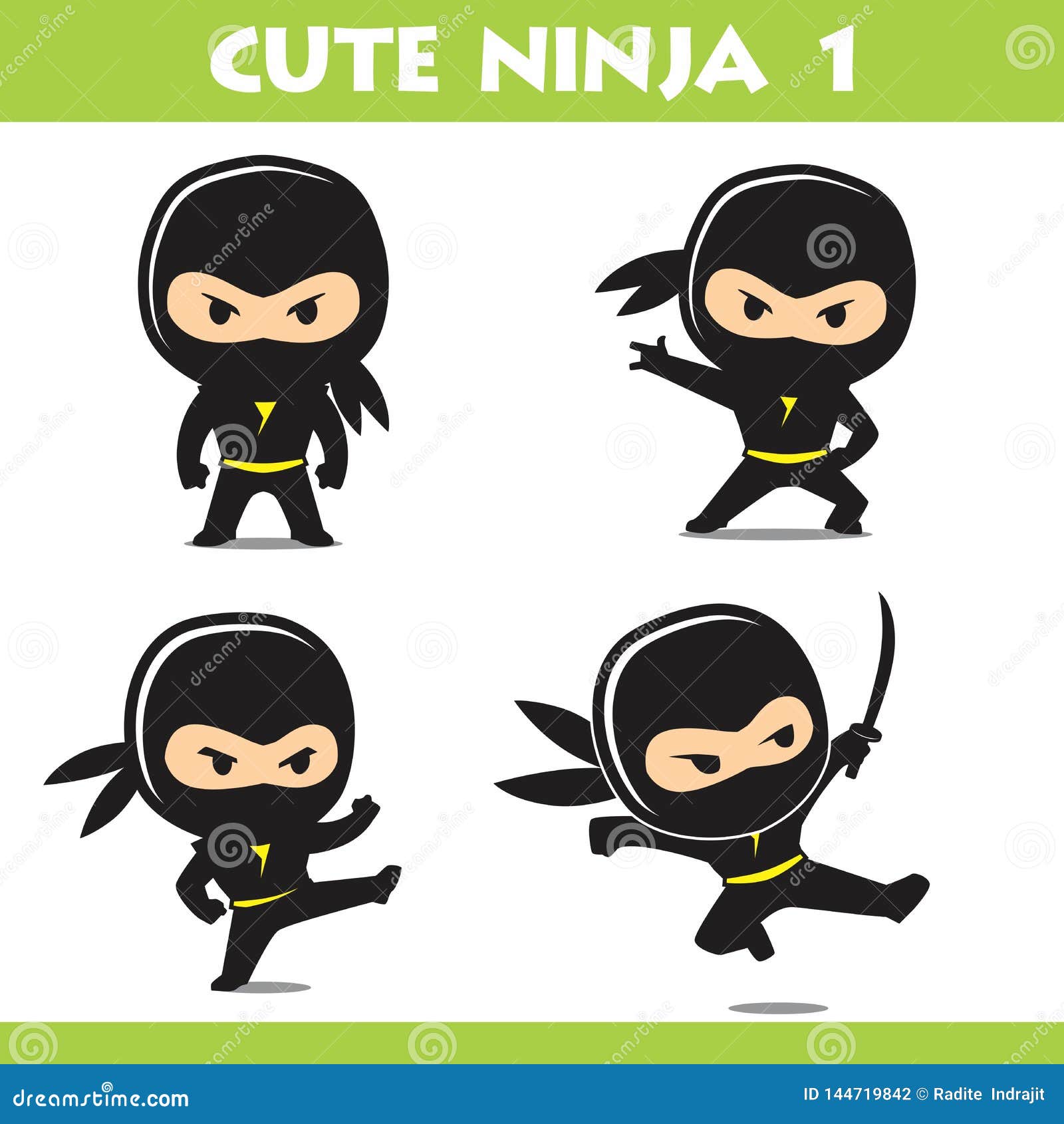 CUTE NINJA PACK 1 stock vector. Illustration of actionnstanding - 144719842