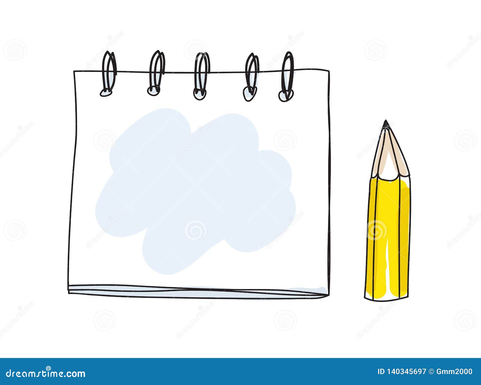Cute Note Book and Pencil Handdrawn Art Vector Illustration Stock ...