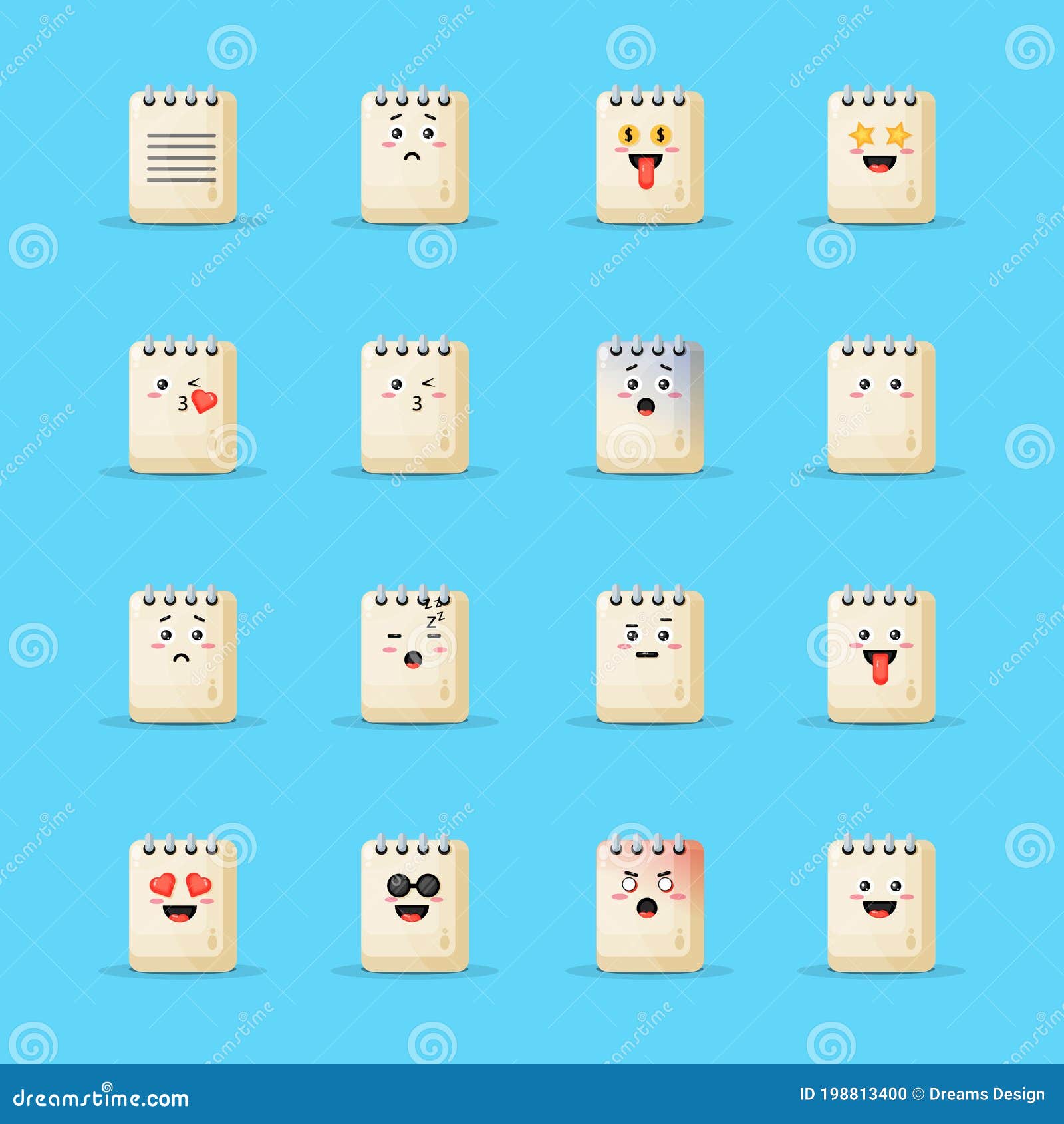 Cute Note with Emoticons Set Stock Vector - Illustration of icon ...