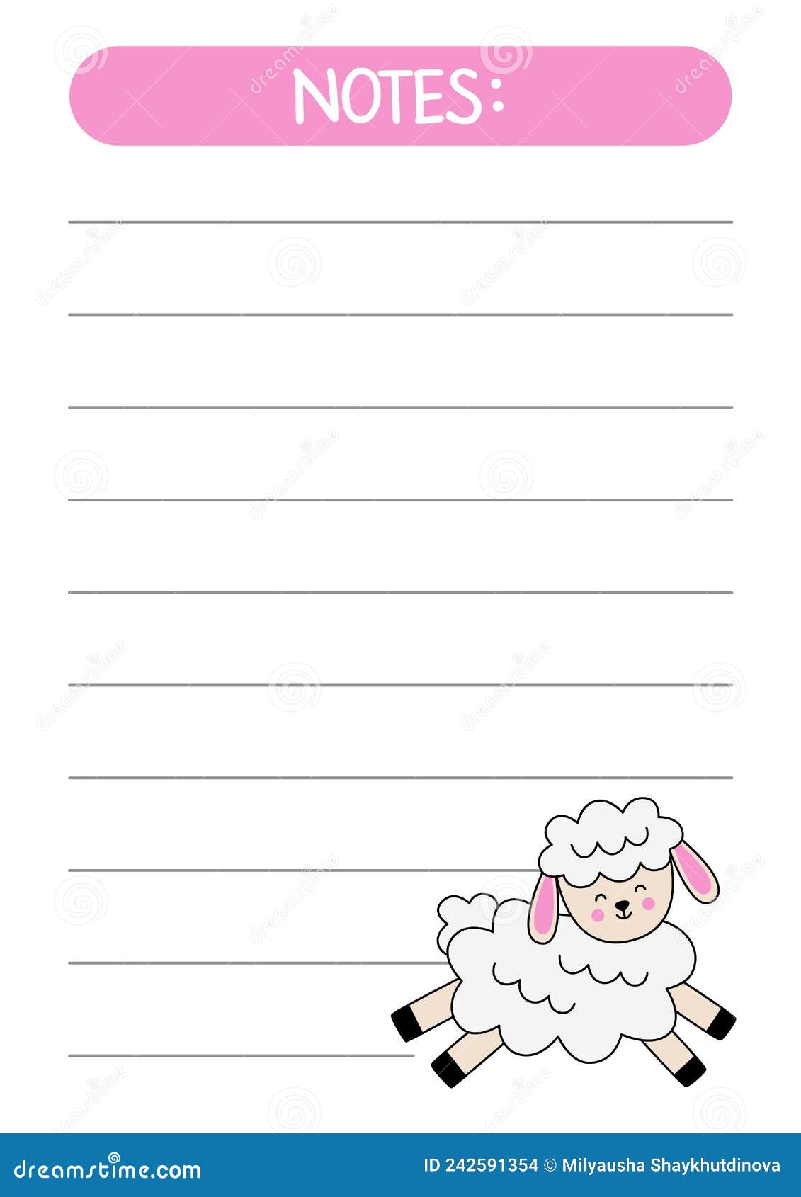 Vector Note Pad with Cute Cartoon Lamb. Stock Vector - Illustration of ...