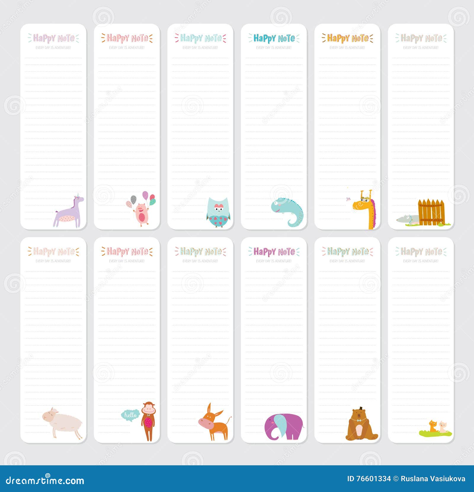 Cute daily Note Template. stock vector. Illustration of card - 76601334