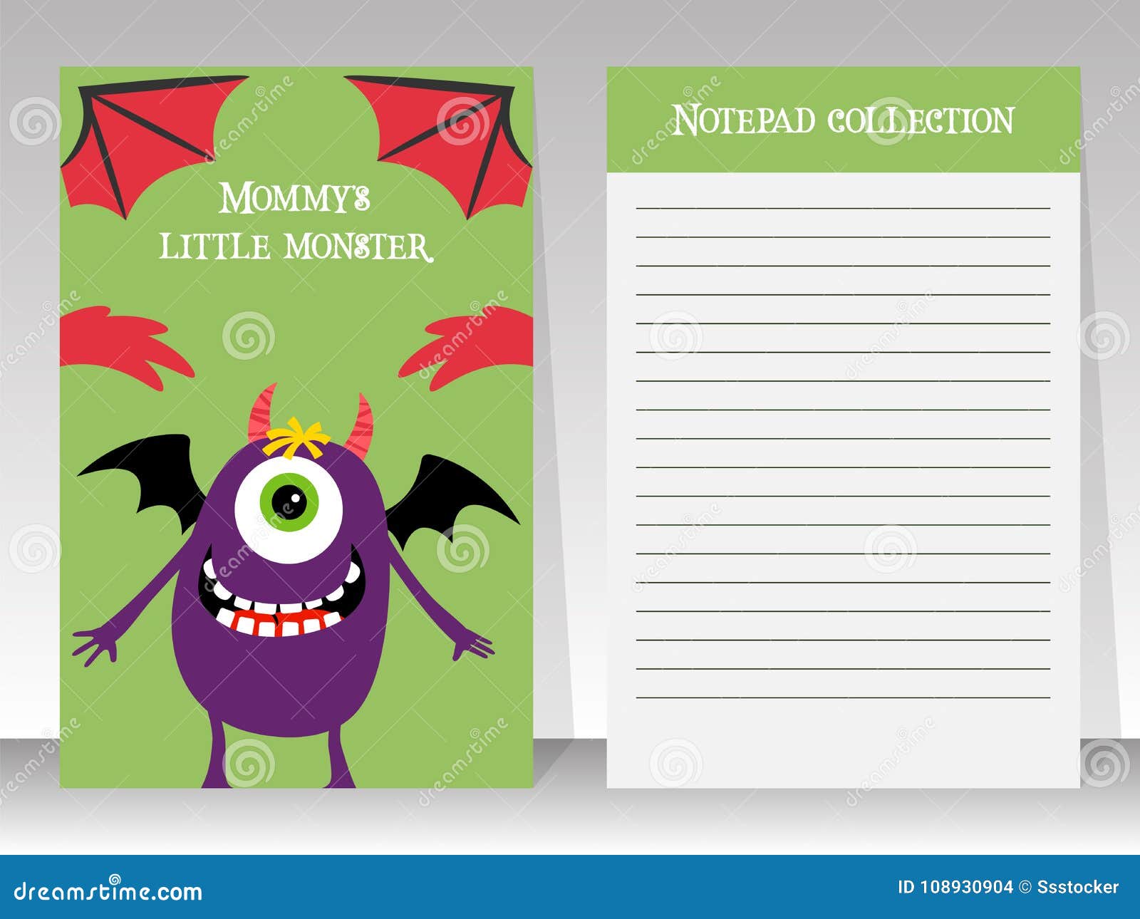 Cute Notebook Template with Happy Monster Stock Vector - Illustration ...