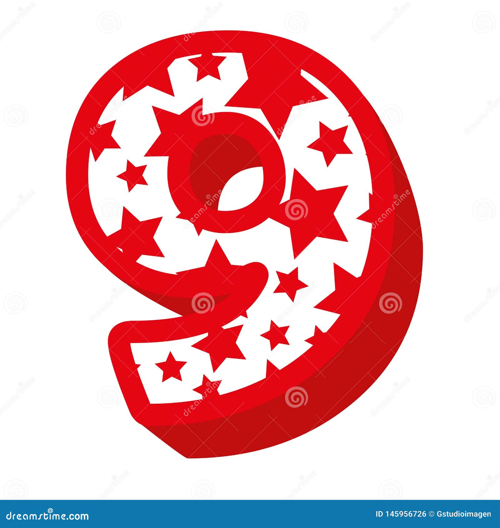 Cute Number Nine with Stars Pattern Stock Illustration - Illustration ...