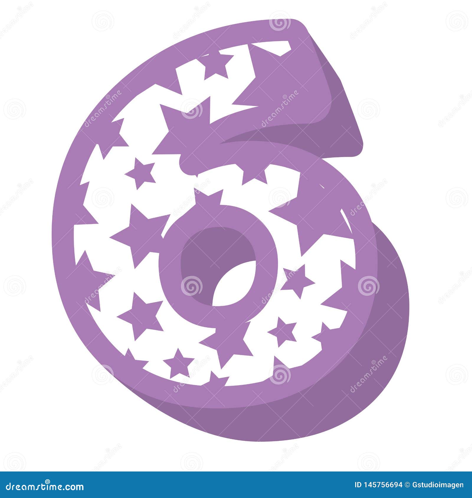 Cute Number Six with Stars Pattern Stock Illustration - Illustration of ...