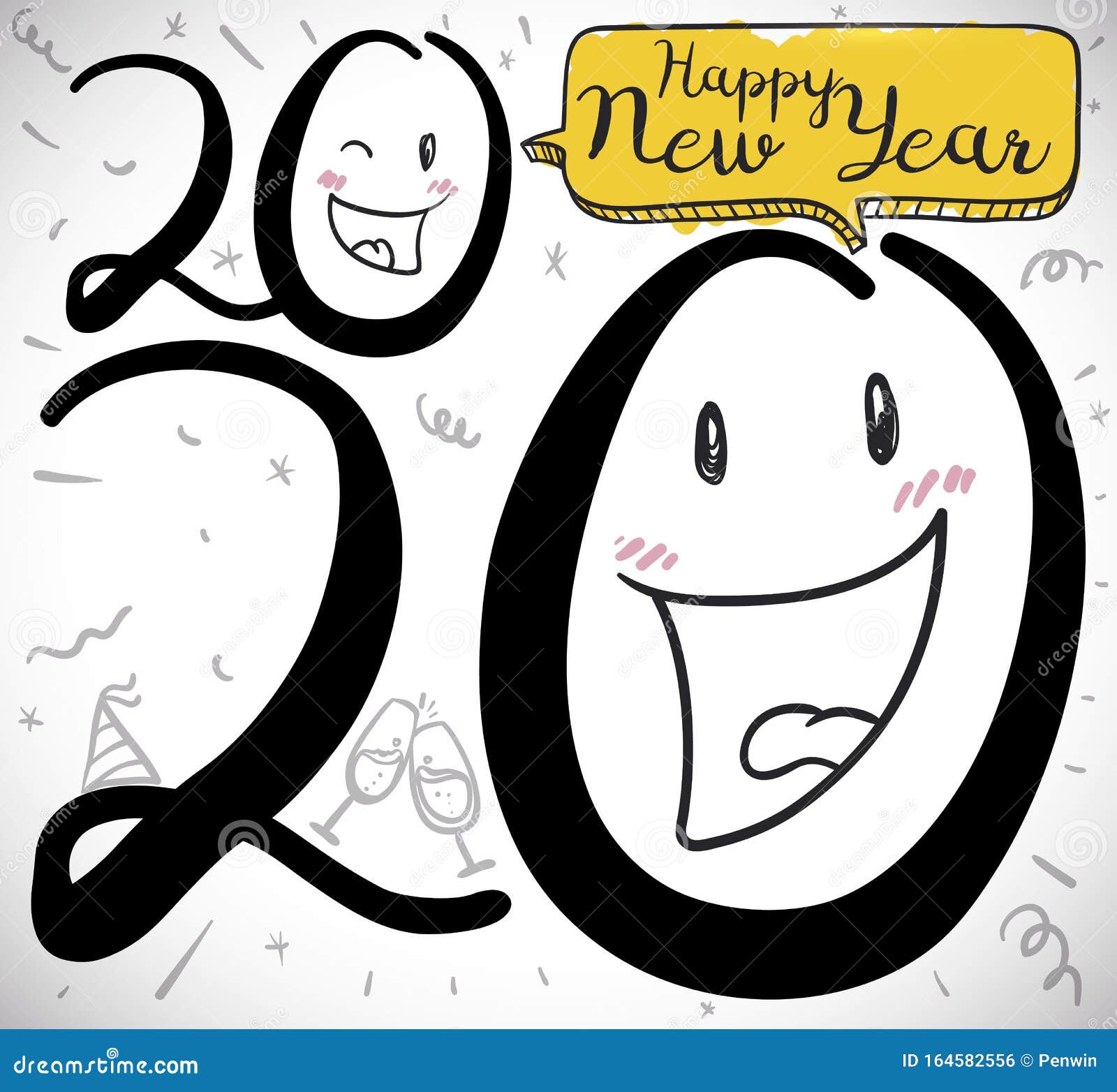 Cute Numbers Celebrating the New Year 2020 with a Party, Vector ...