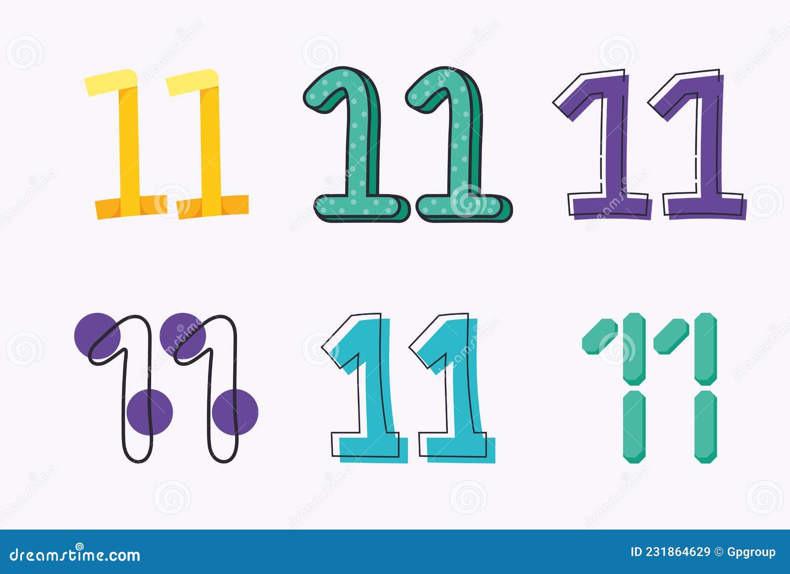 Cute Eleven Numbers With Balloons In Festive Hat Vector Illustration ...