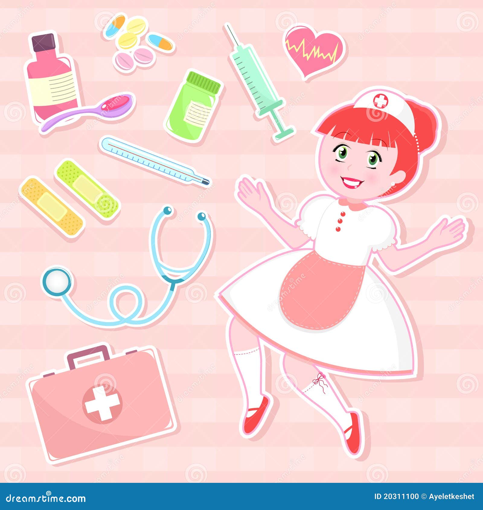 Cute Nurse Flat Cartoon Illustration. Beautiful Young Female Medical ...