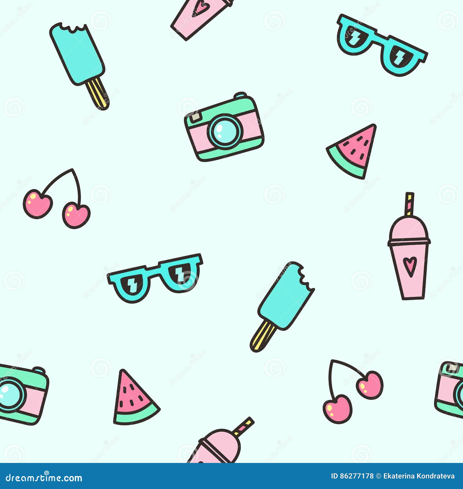 Cute Objects Seamless Pattern. Stock Vector - Illustration of coctail ...