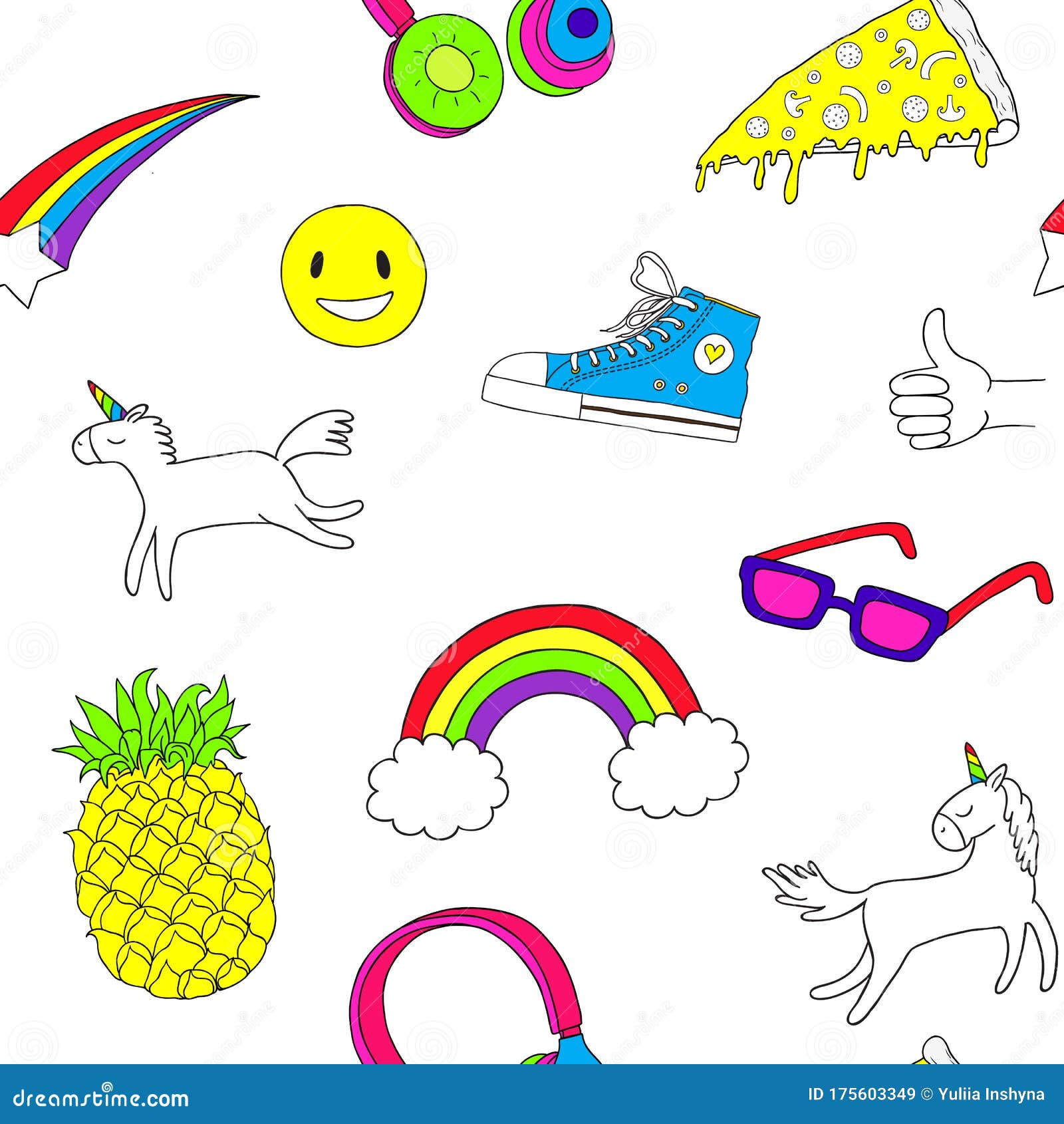 Cute Objects Seamless Pattern. Pins, Stickers Stock Vector ...