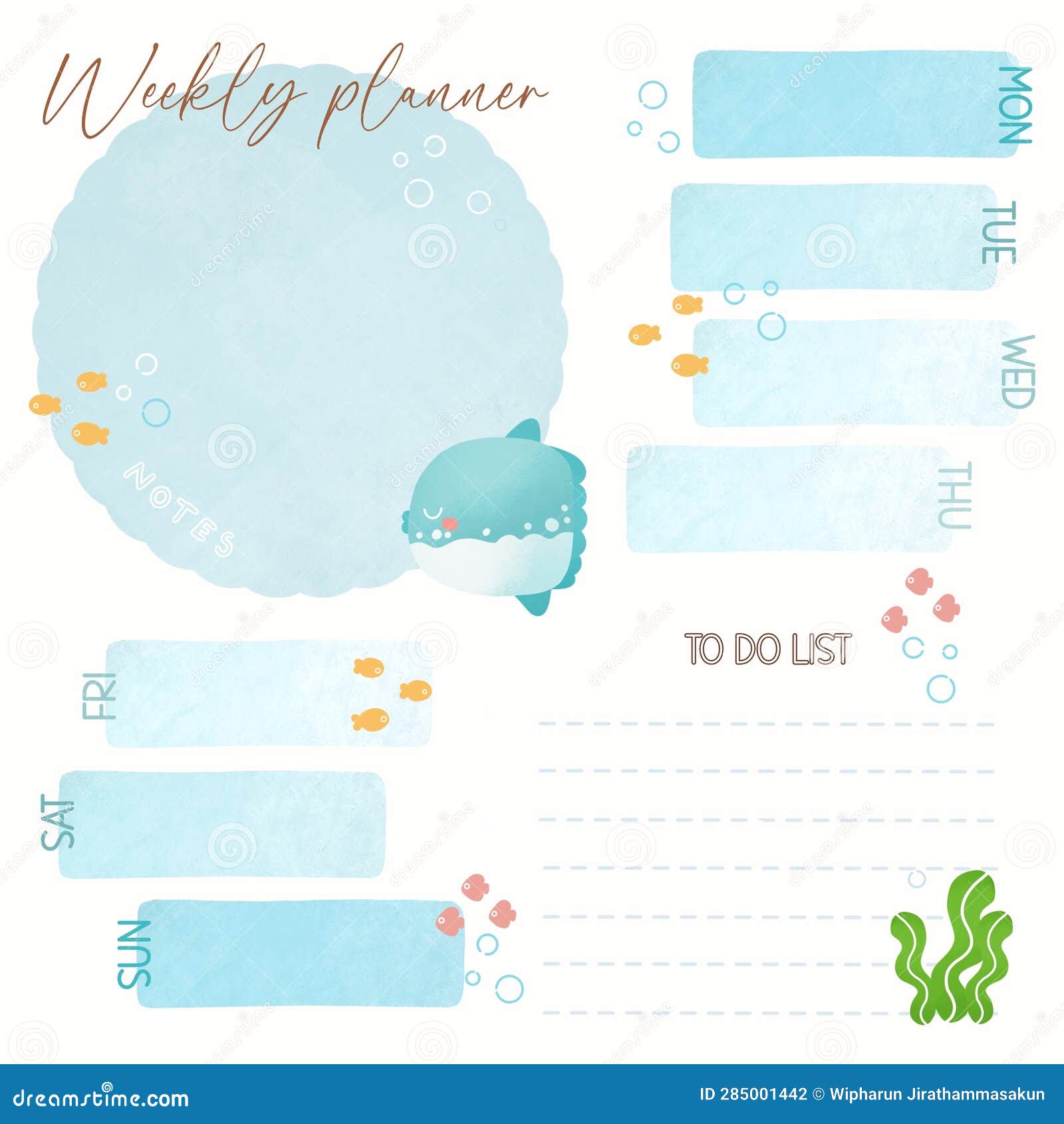Cute Ocean Sunfish Monthly Planner Stock Illustration - Illustration of ...