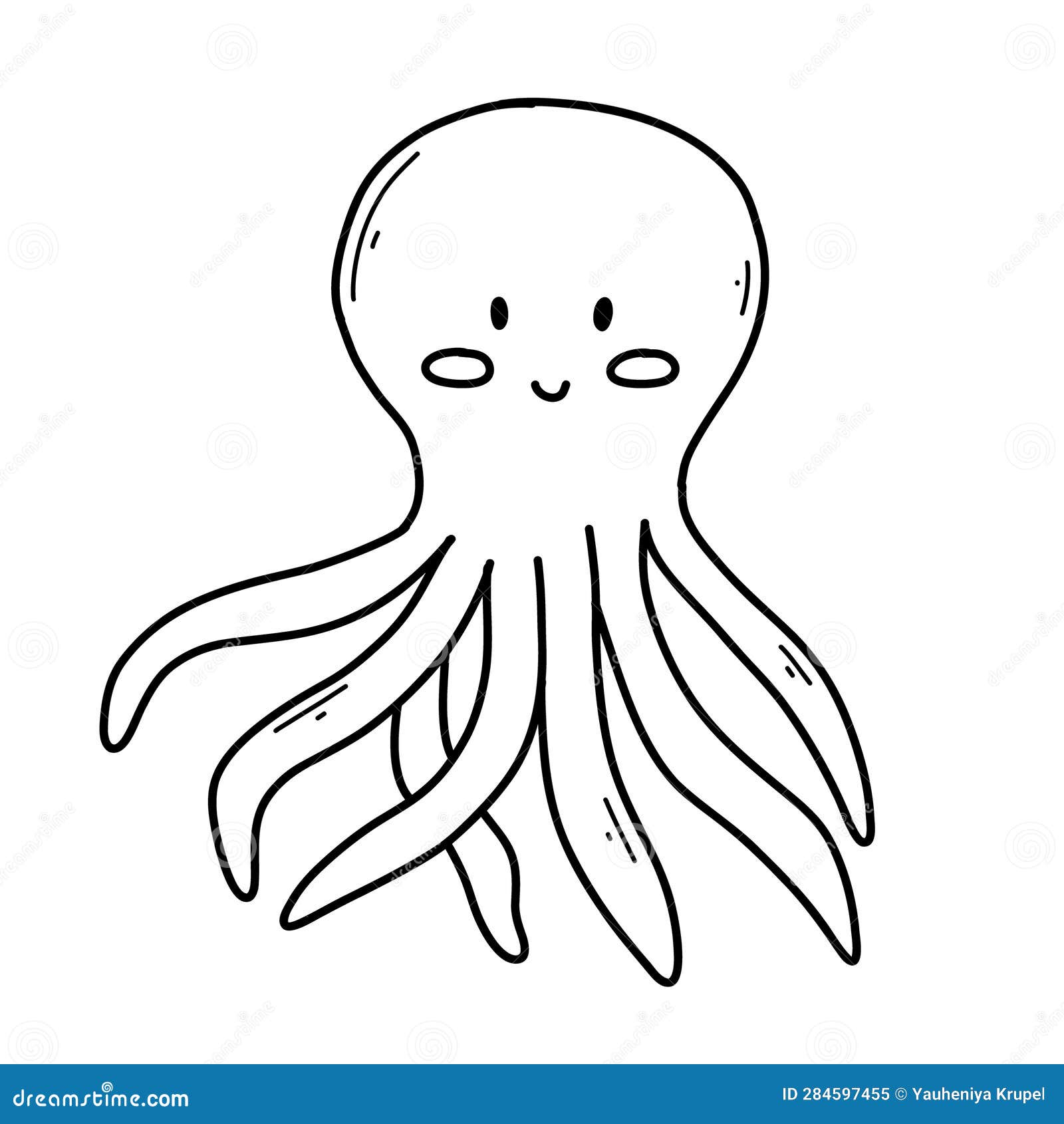 Cute Octopus in Doodle Style. Linear Octopus Isolated on White ...