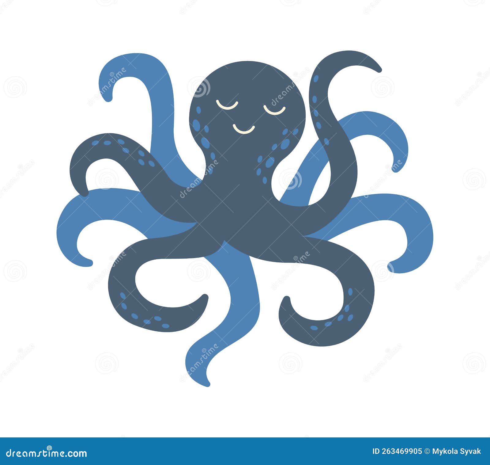 Cute Octopus Flat Icon Sleeping Ocean Animal Stock Vector ...
