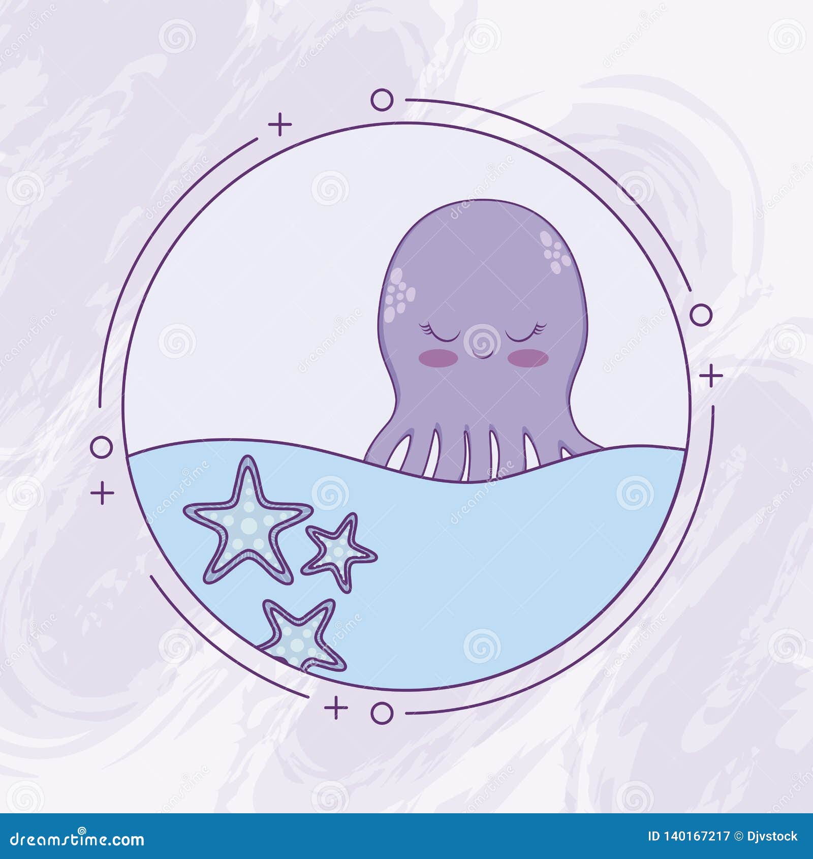 Cute Octopus in the Frame Circular Stock Vector - Illustration of ...