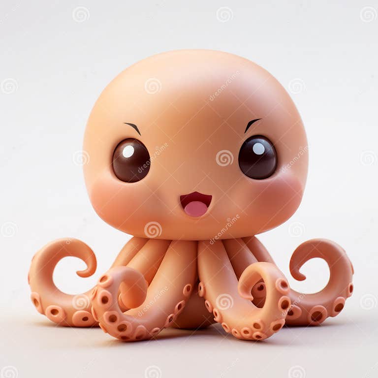 Cute Kawaii Octopus 3d Clay Figure - Adorable Smiling Octopus Model ...