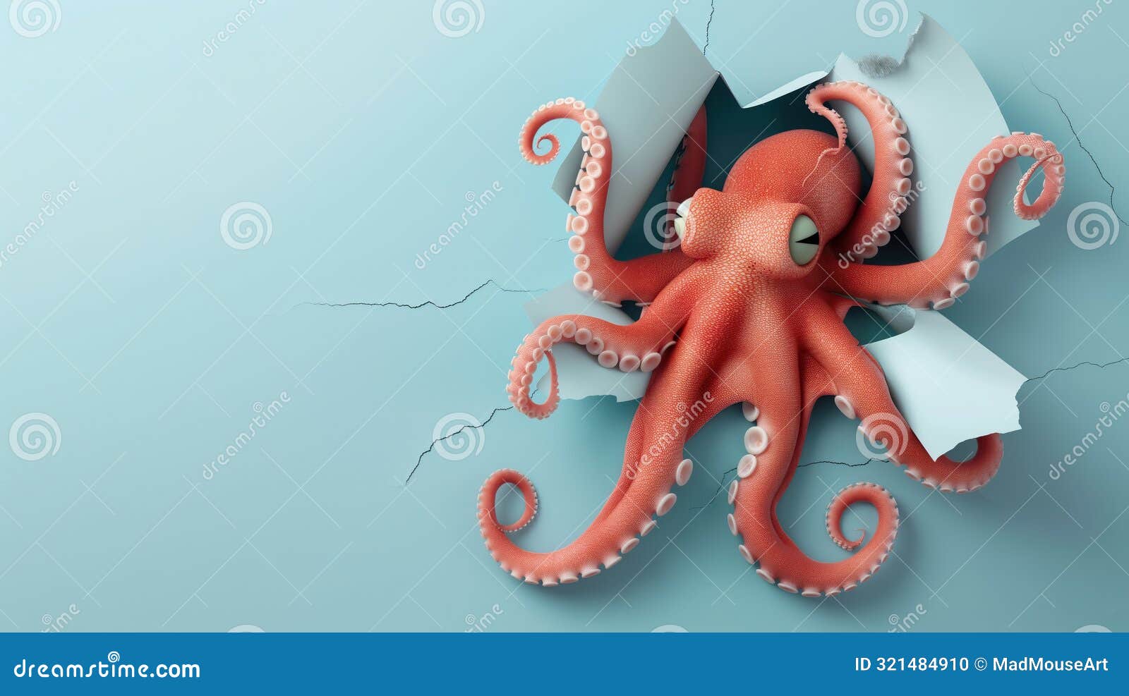 Cute Octopus Peeks through the Hole in the Paper Wall Stock ...