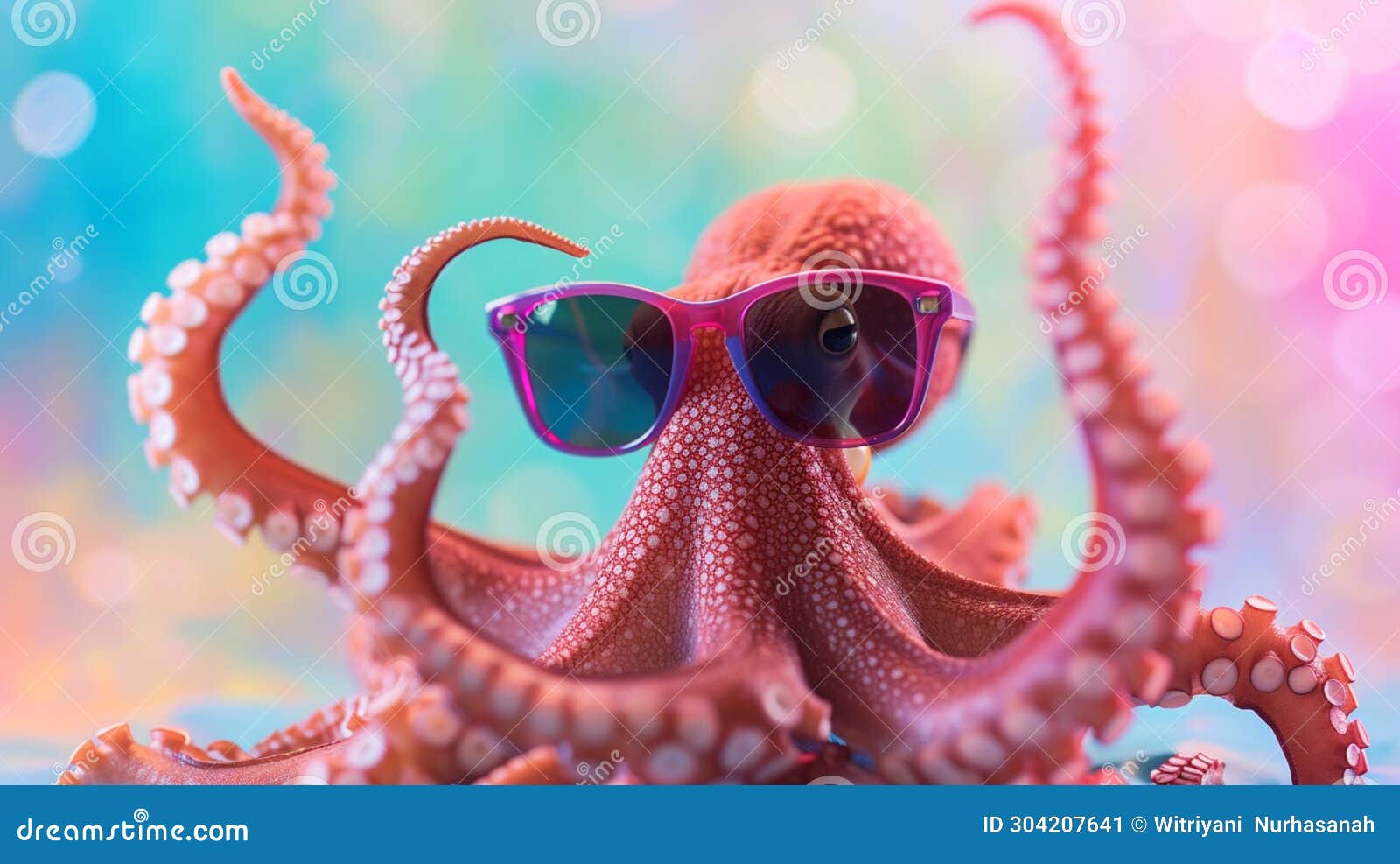 Cute Octopus Wearing Sunglasses in Studio with a Colorful and Bright ...