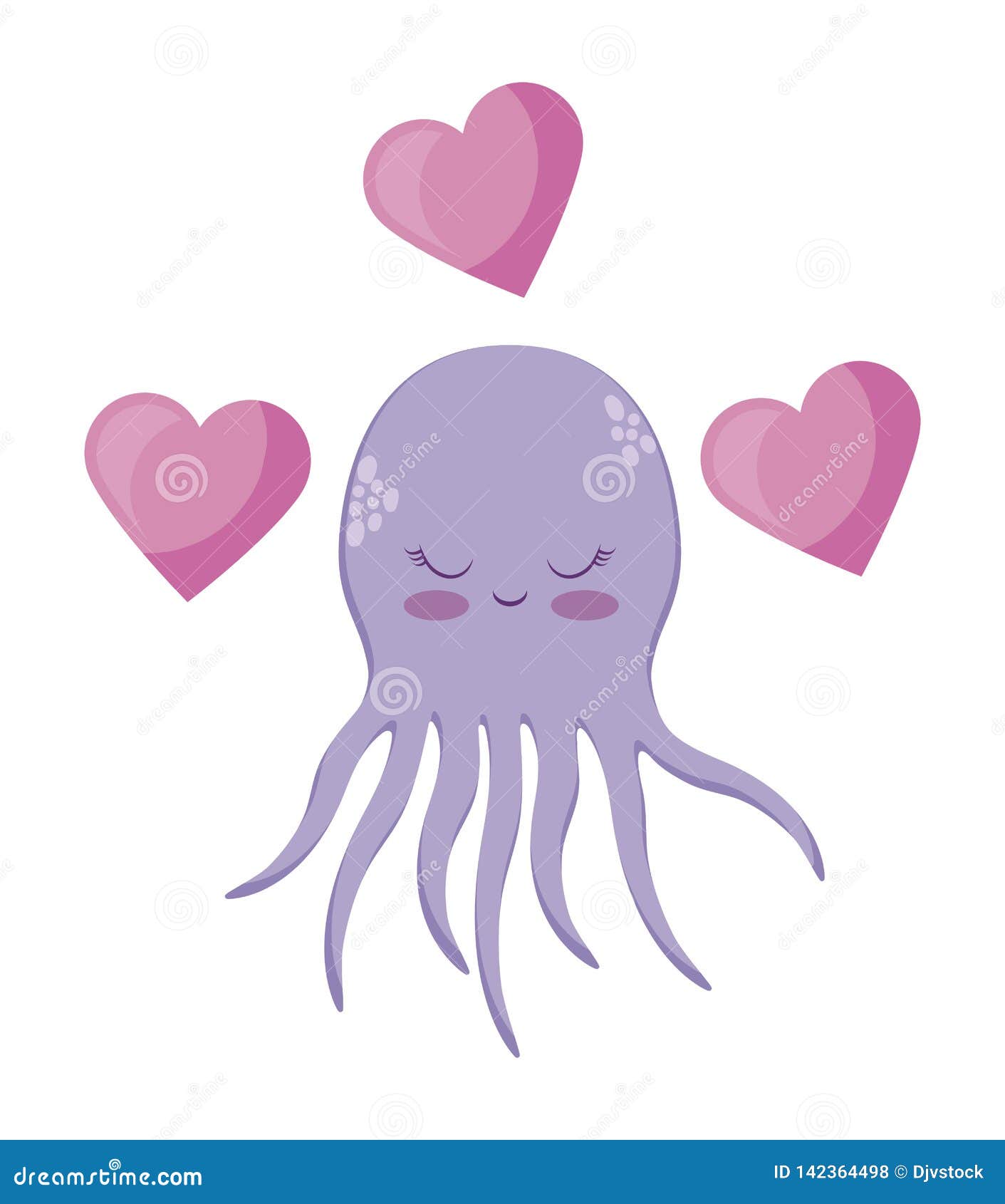 Cute Octopuses with Hearts Love Stock Vector - Illustration of aquatic ...