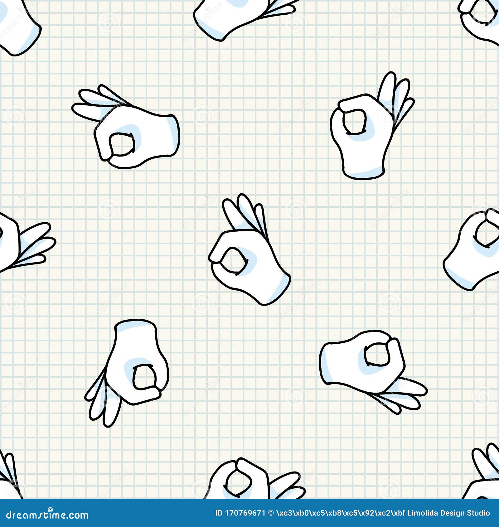Cute Ok Hand Symbol Seamless Pattern. Hand Drawn Expression Gesture for ...