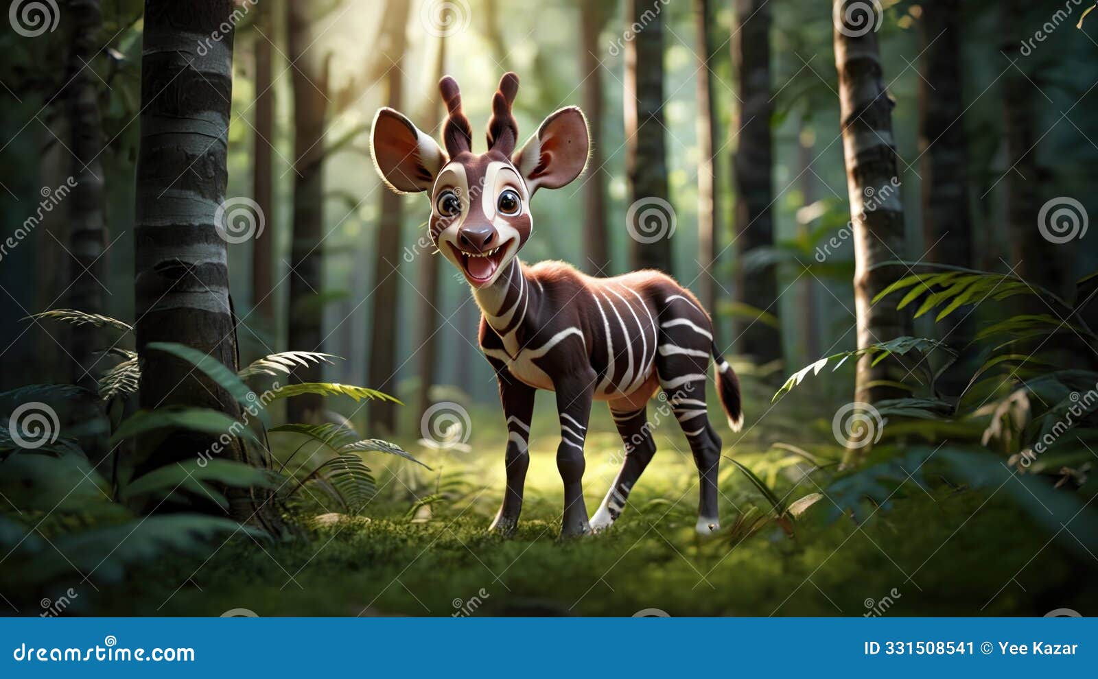 Cute Okapi in the Forest. stock illustration. Illustration of mammal ...