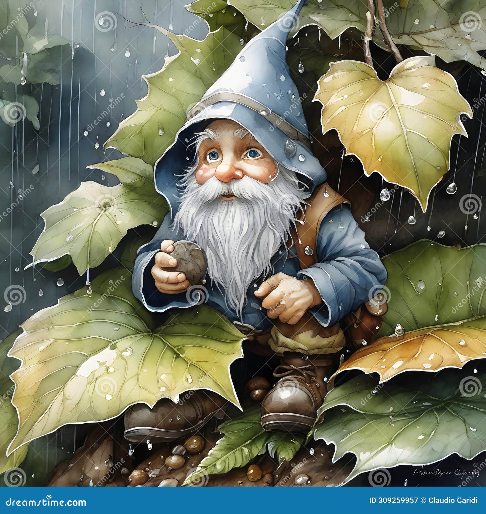 Cute Old Gnome Hiding from the Rain Stock Illustration - Illustration ...