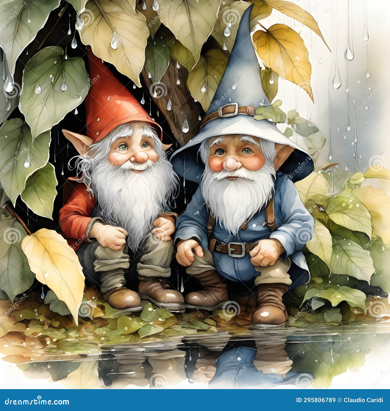 Cute Old Gnome Hiding from the Rain Stock Illustration - Illustration ...