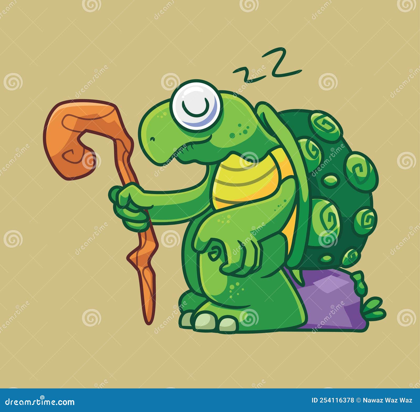 Cute Old Turtle Sleeping. Isolated Cartoon Animal Illustration Vector ...