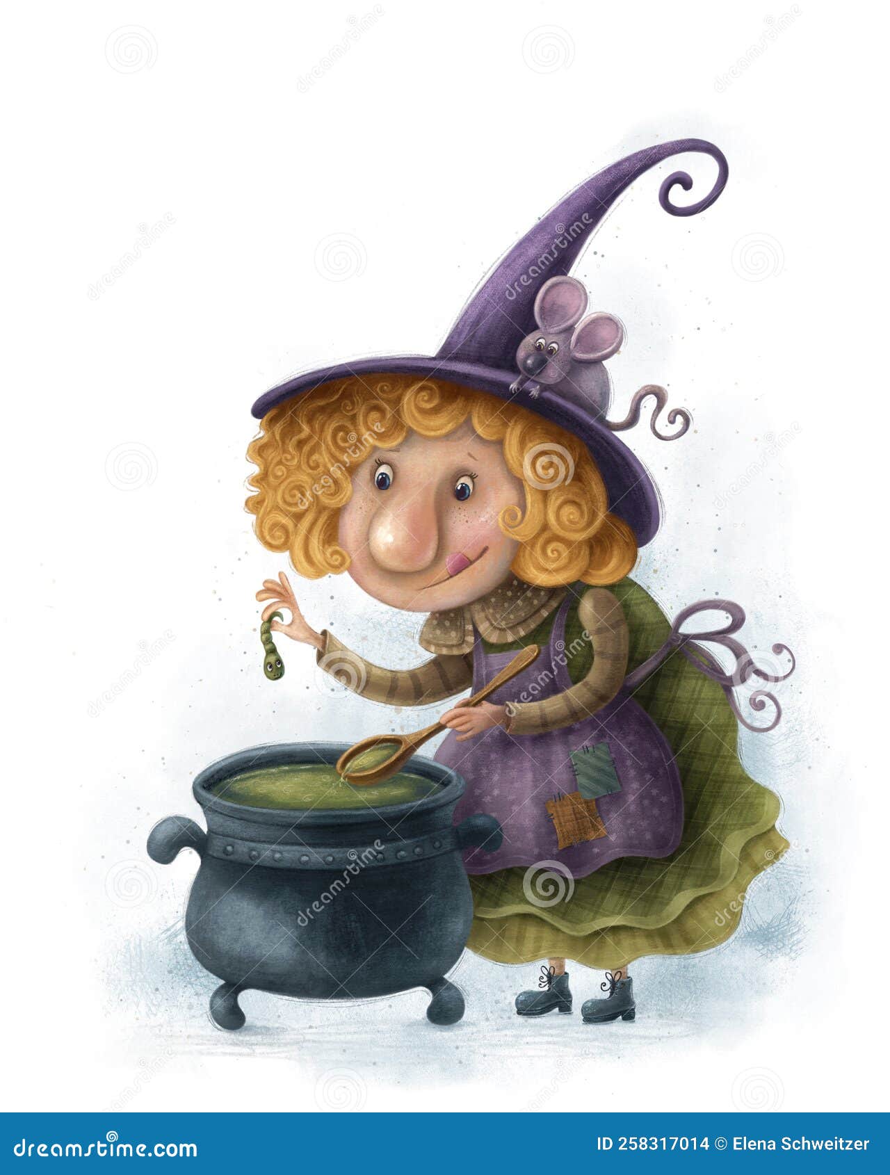 Cute Old Witch with Cauldron Stock Illustration - Illustration of ...
