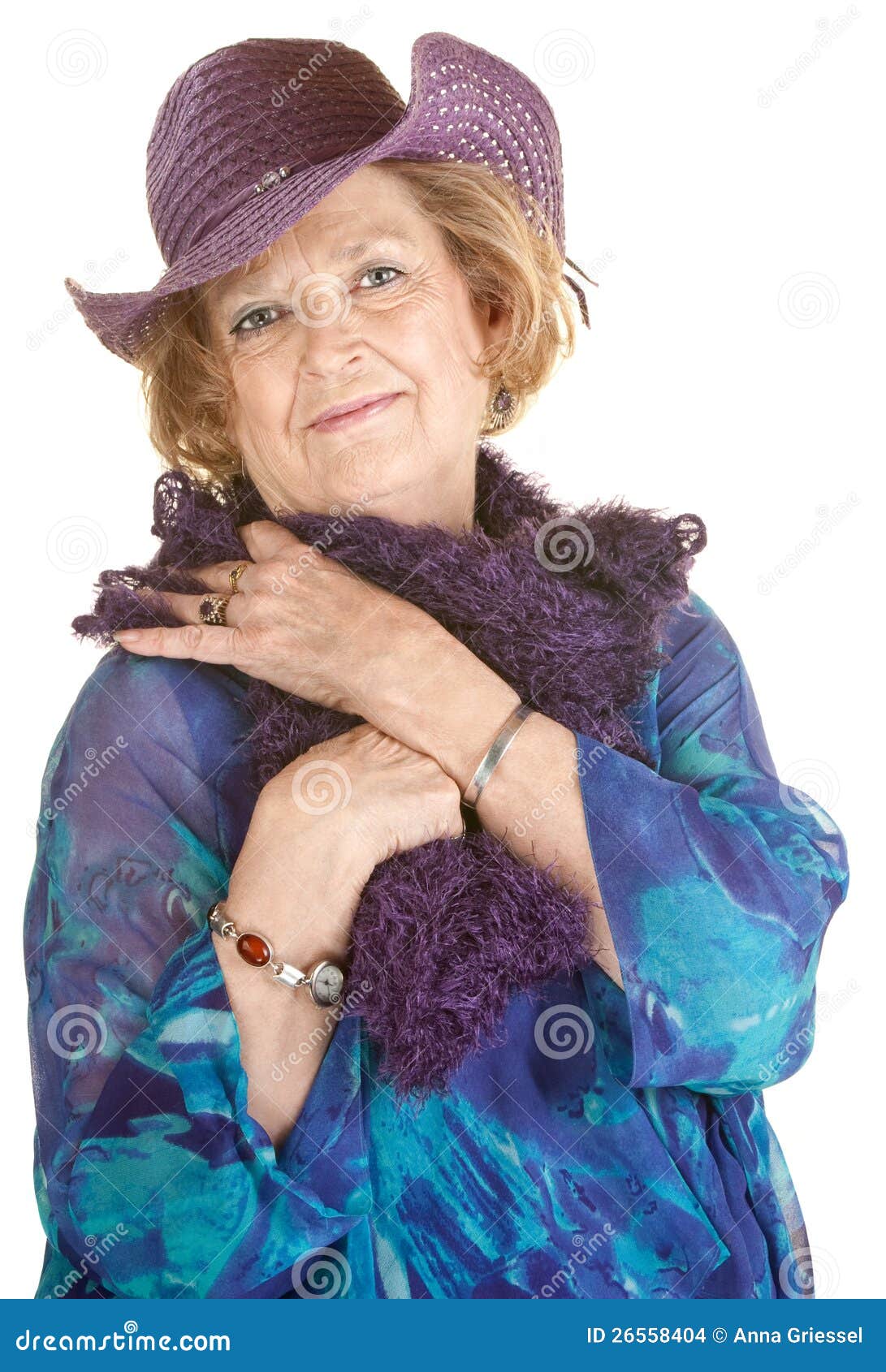 Cute Older Woman in Purple Hat Stock Photo - Image of person, purple ...