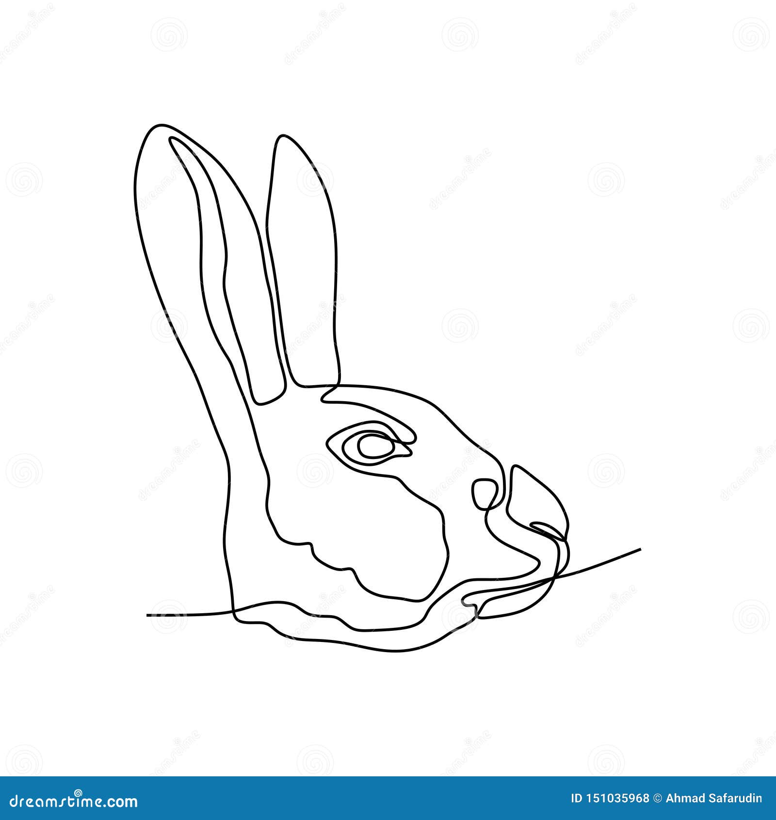 Cute One Line Rabbit Head Vector Isolated on White Background Stock ...
