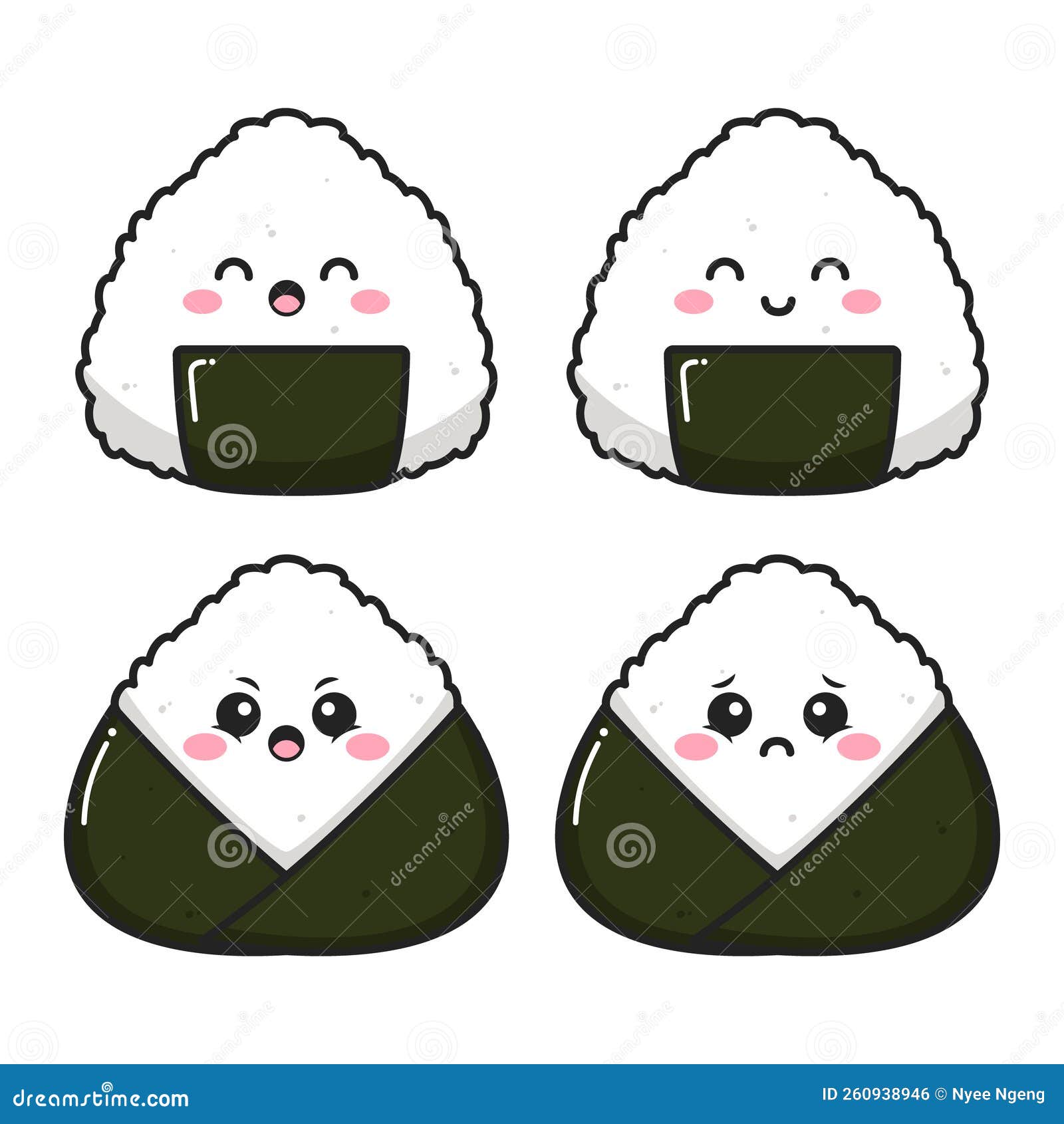 Cute Onigiri Illustration Vector In Cartoon Style Isolated On White ...