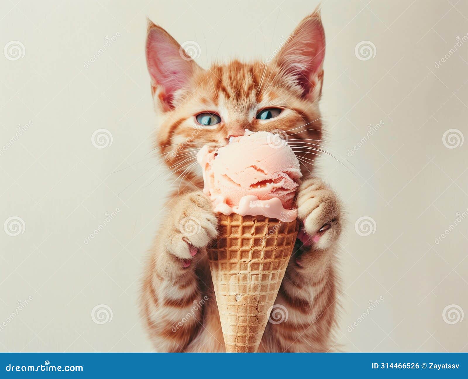 Cute Orange Cat is Holding an Ice Cream in His Paws, White Background ...