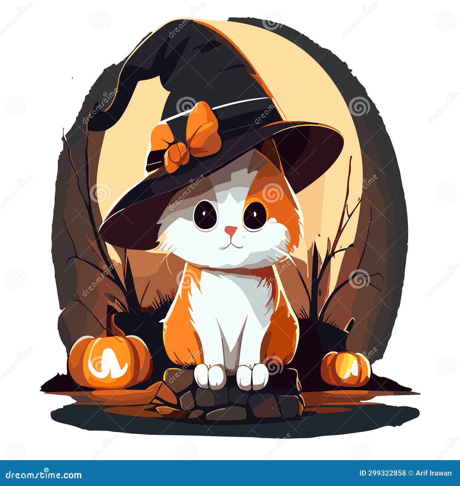 Cute Orange Cat Wearing Halloween Hat Stock Illustration - Illustration ...
