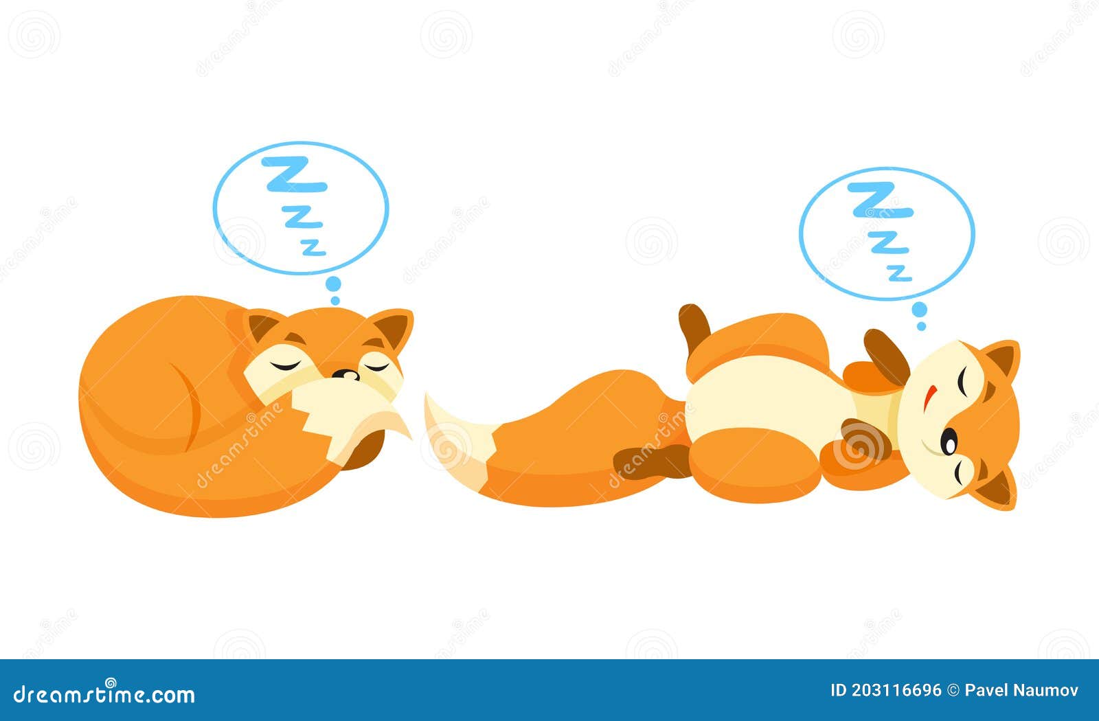 Cute Orange Fox Cuddling and Sleeping Vector Set Stock Vector ...