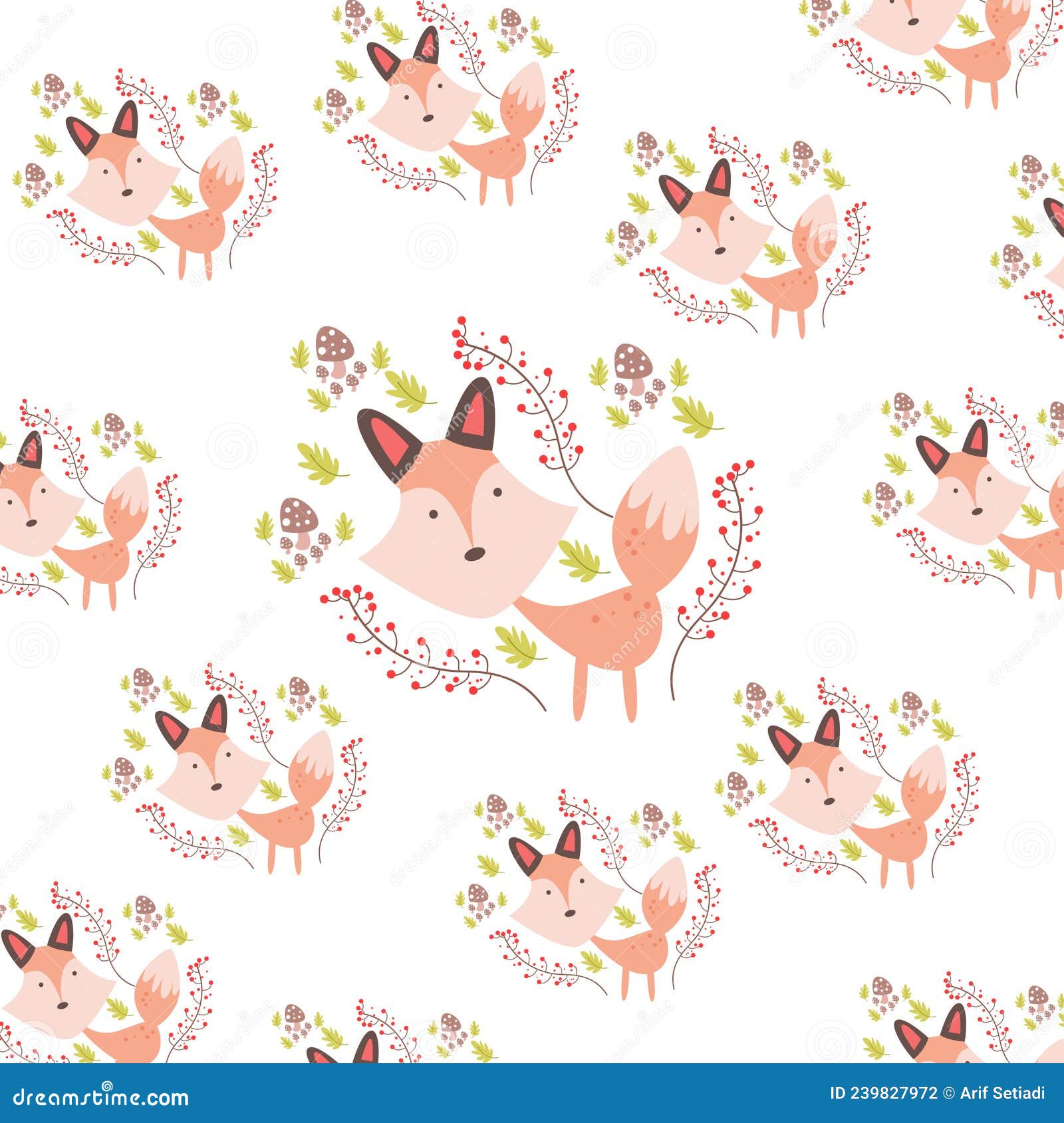 Cute Orange Fox Pattern with Leaf and Flower Motifs with White ...