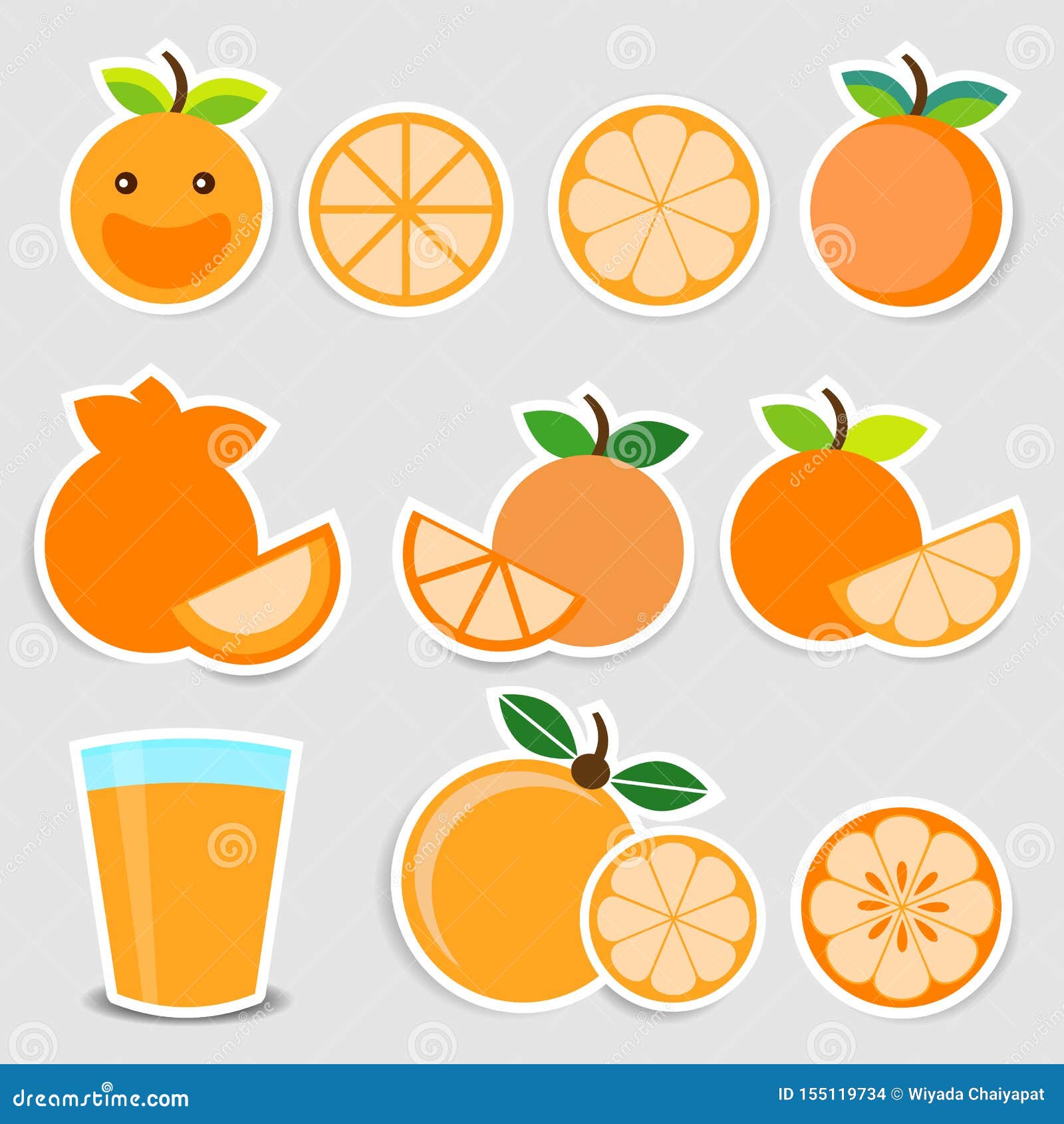 Cute orange sticker set stock vector. Illustration of colorful - 155119734