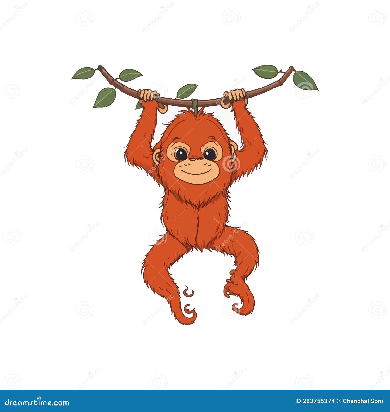 Cute Orangutan Cartoon Hanging on a Tree Branch Stock Illustration ...