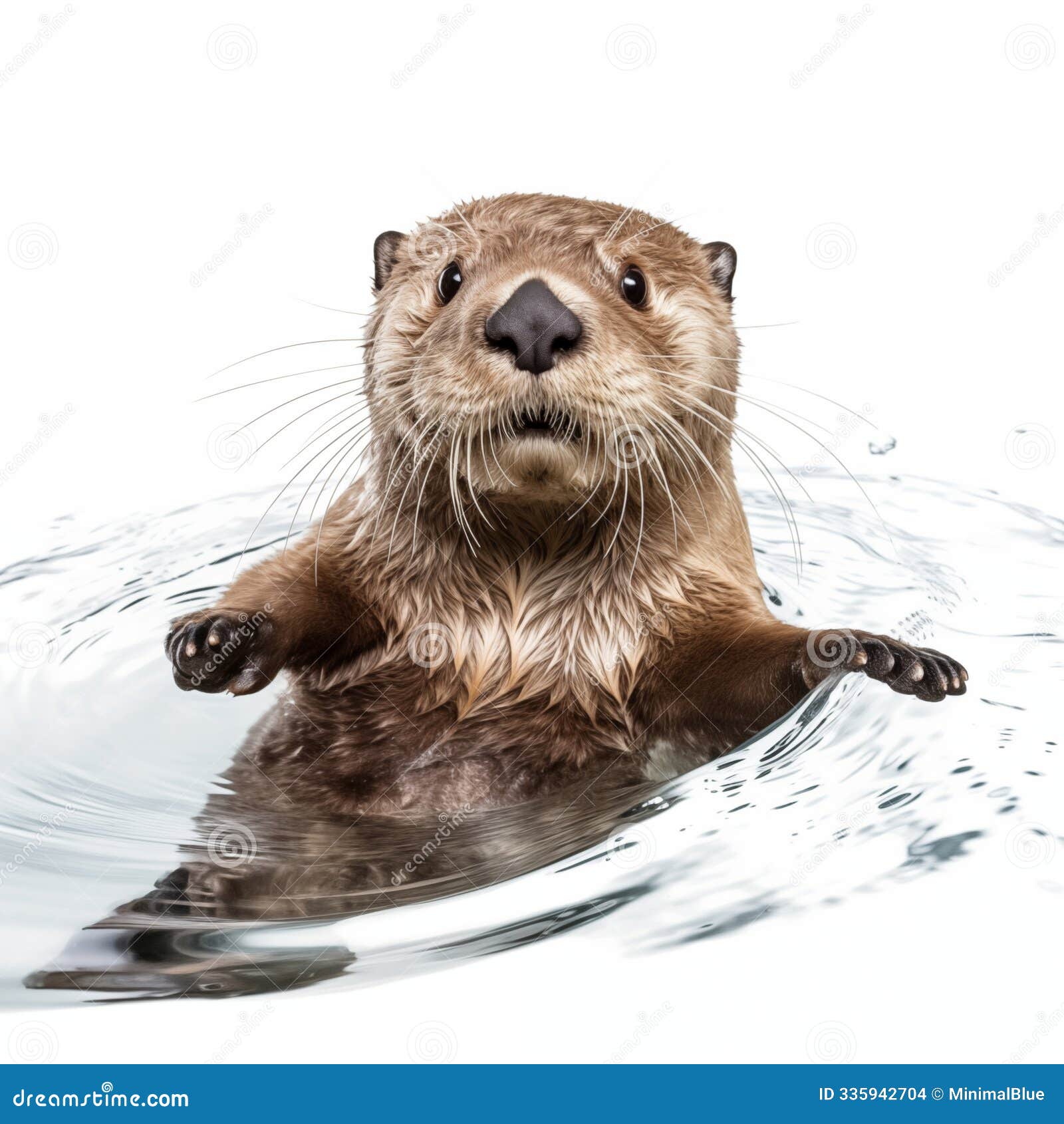 Cute Otter Floating in Water with Curious Expression Isolated on White ...