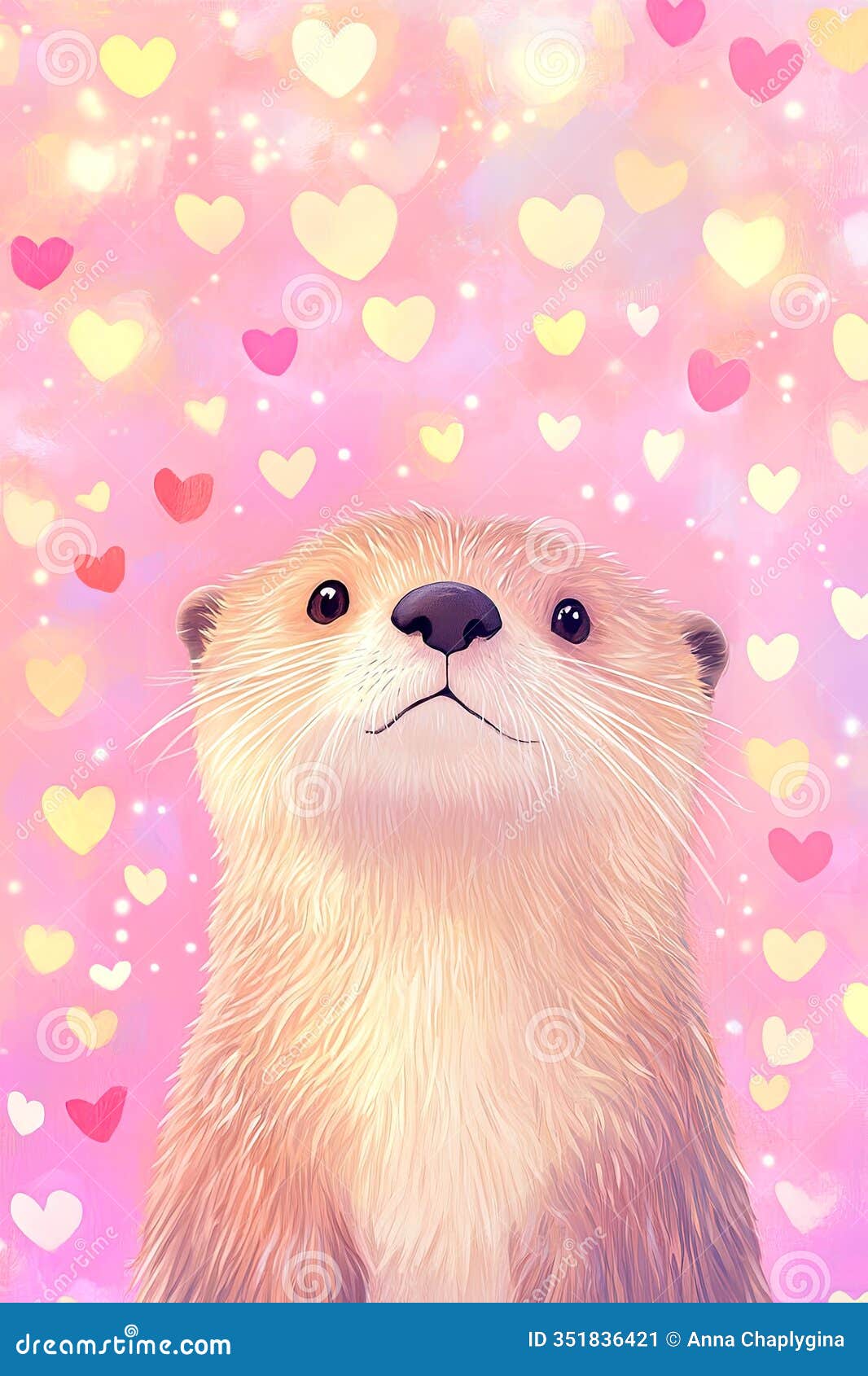 Cute Otter with Heart Background on Pink Canvas Stock Illustration ...