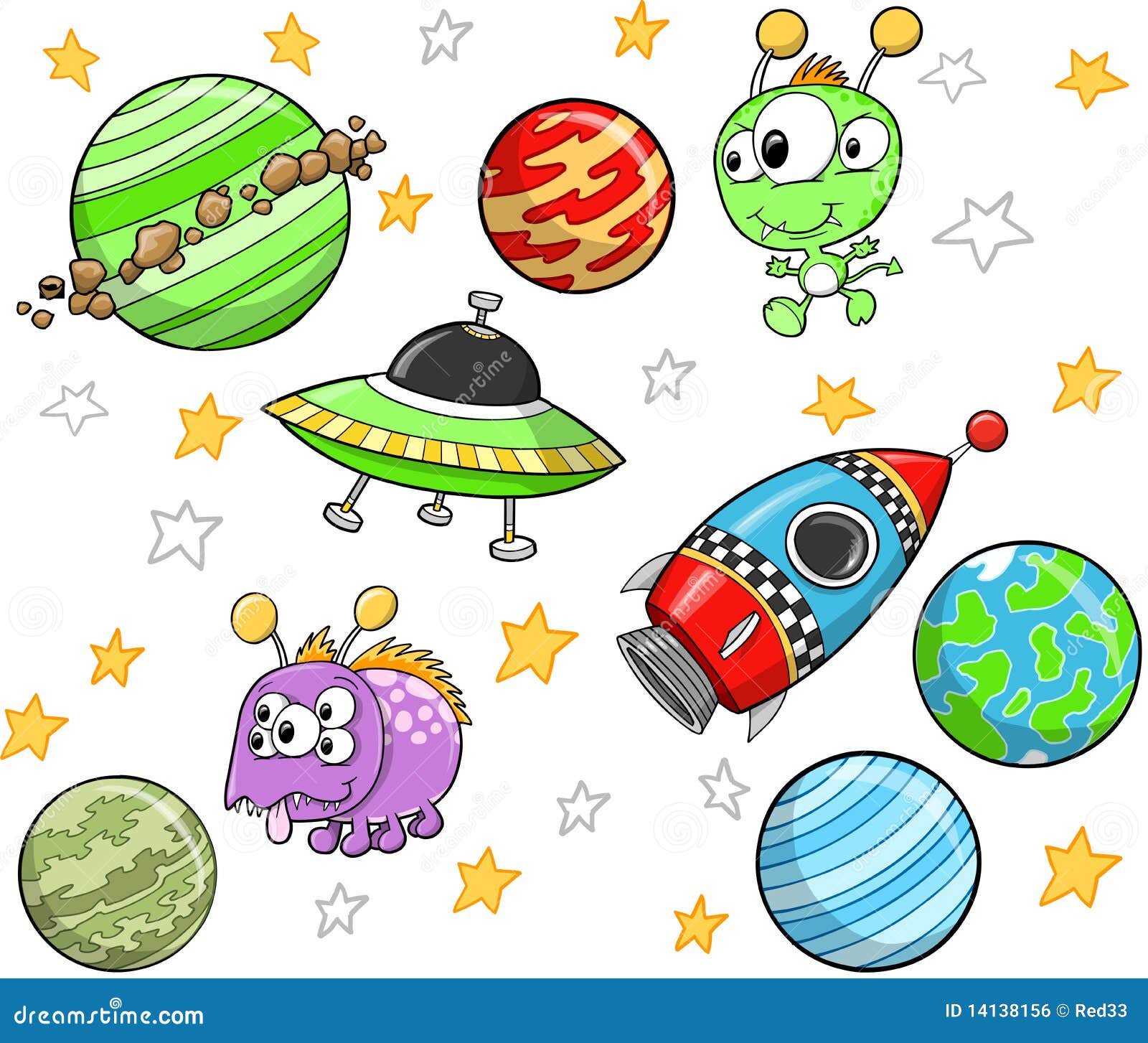 Cute Outer Space Planets Cartoon Vector Illustration Motif Set. Hand ... Cute Outer Space Planets Cartoon Vector Illustration Motif Set. Hand ...